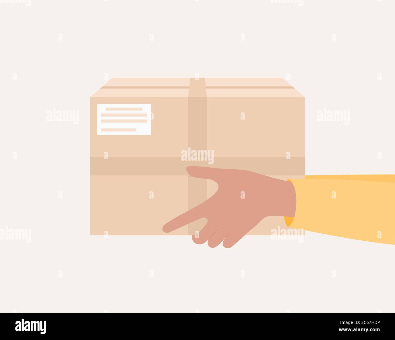 Hands holding a cardboard delivery box, side view. Flat vector ...