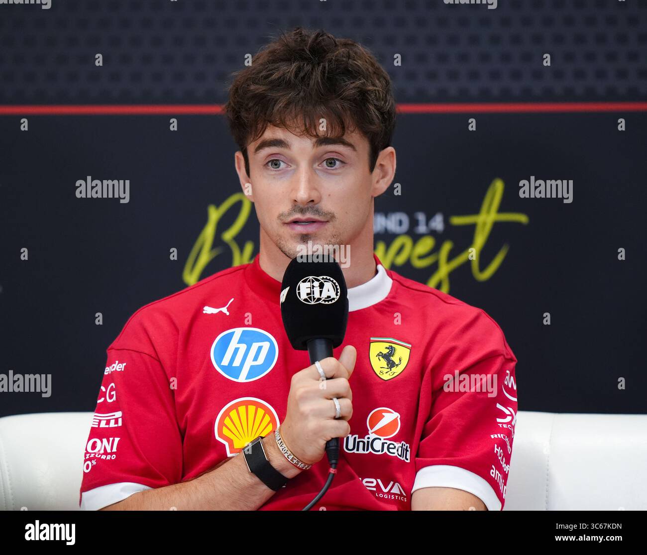 Ferrari's Charles Leclerc during a press conference at Hungaroring in ...