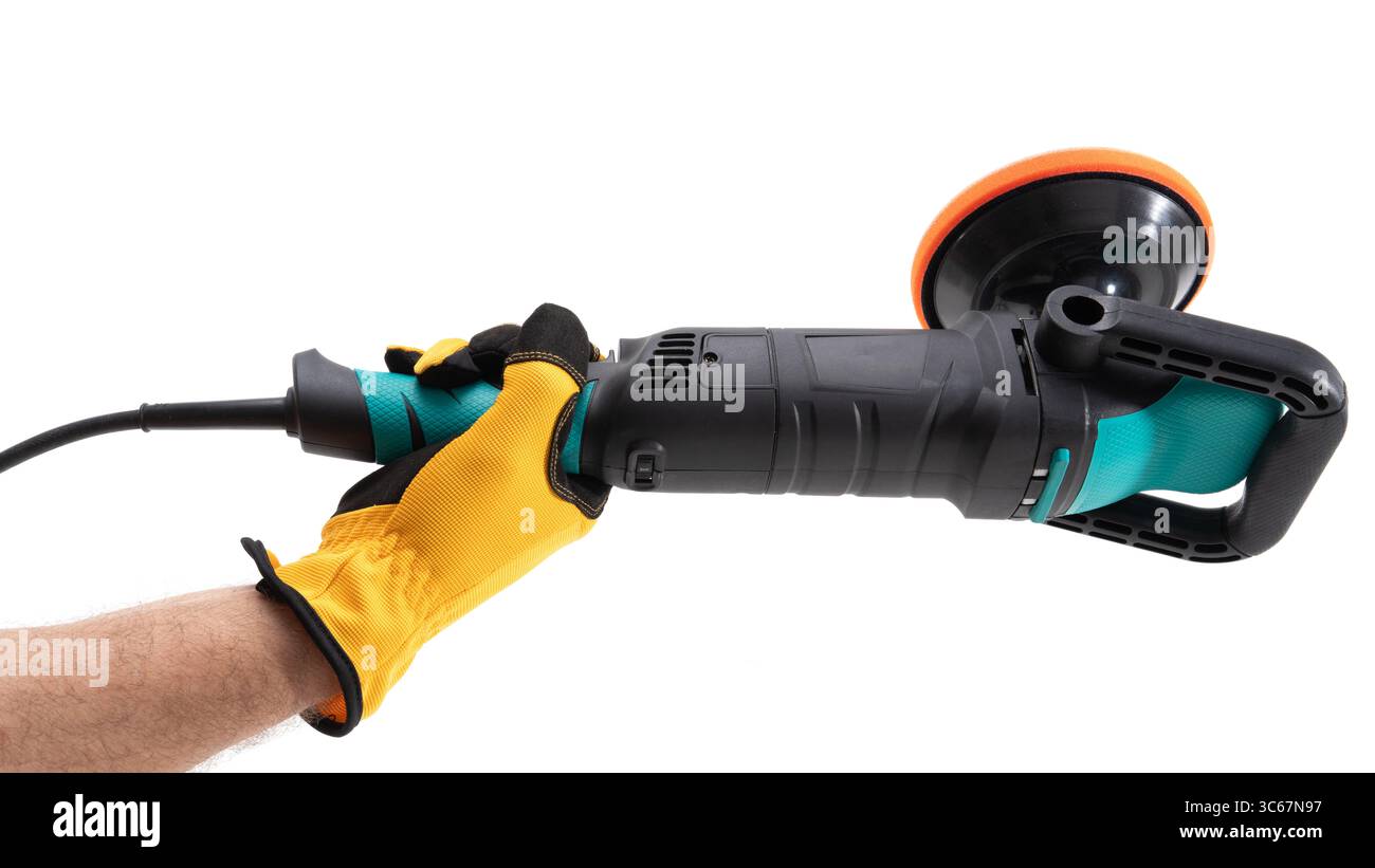 Using an electric sander for DIY Stock Photo - Alamy