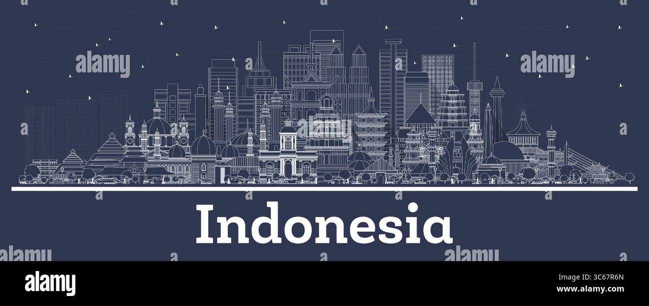 Outline Indonesia Cities Skyline with white Buildings. Vector ...