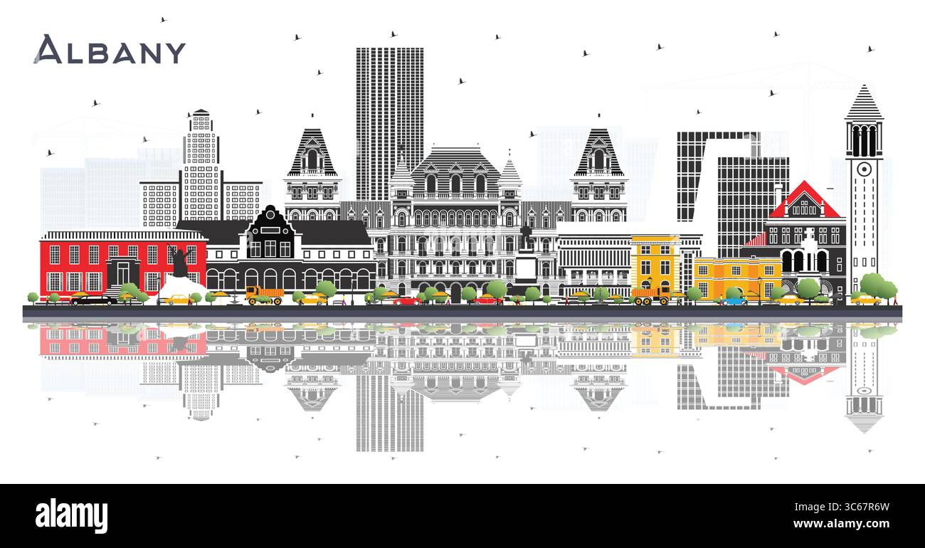 Albany New York City Skyline with Color Buildings and reflections ...