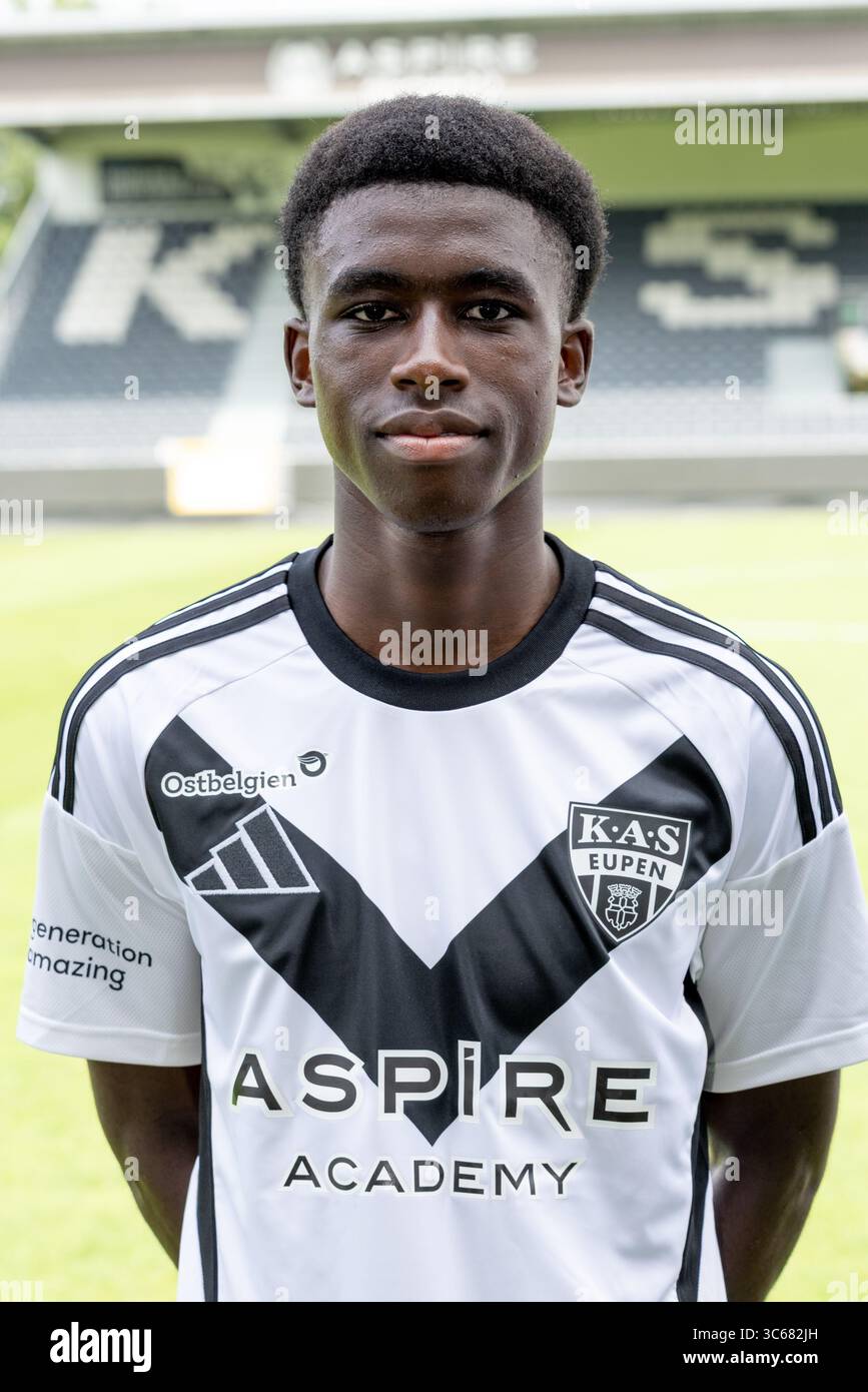 Eupen, Belgium. 31st July, 2025. Eupen's Lorenzo Youndje poses for a picture at the 2025-2026 ...