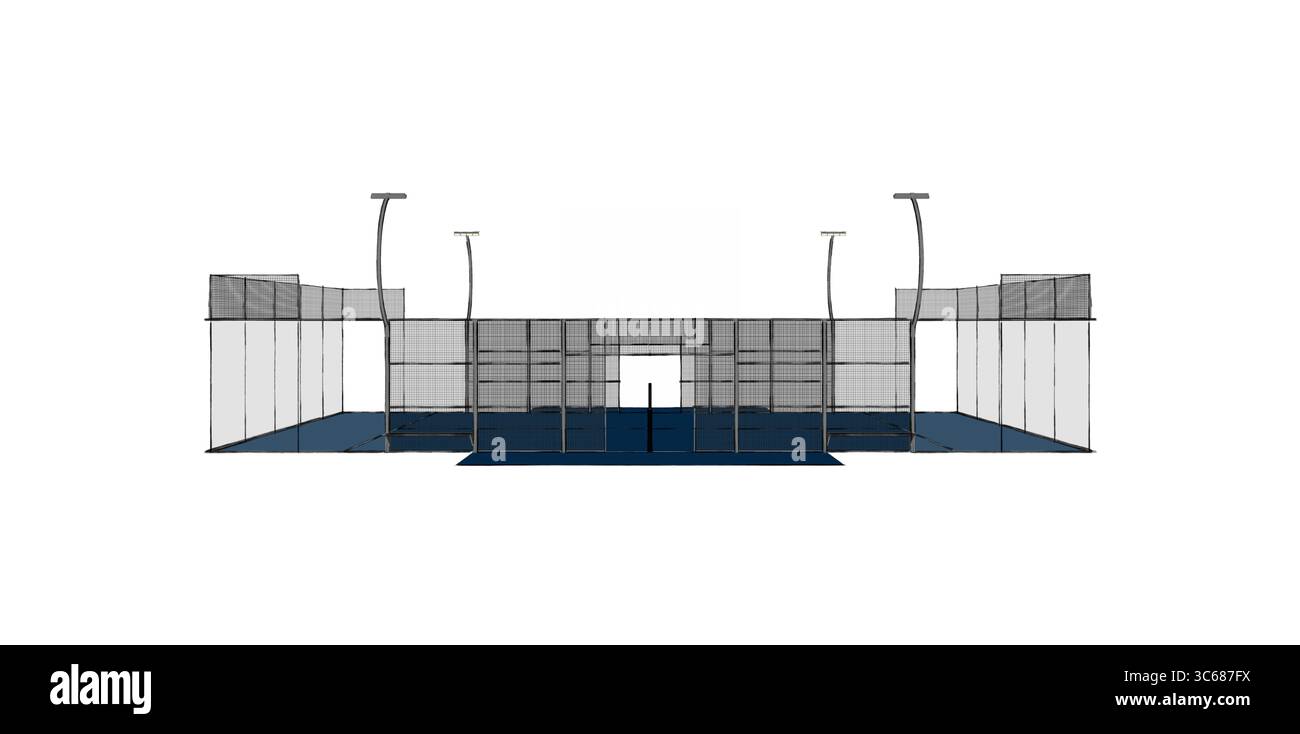 illustration Side view sketch of a modern blue padel court with fencing ...