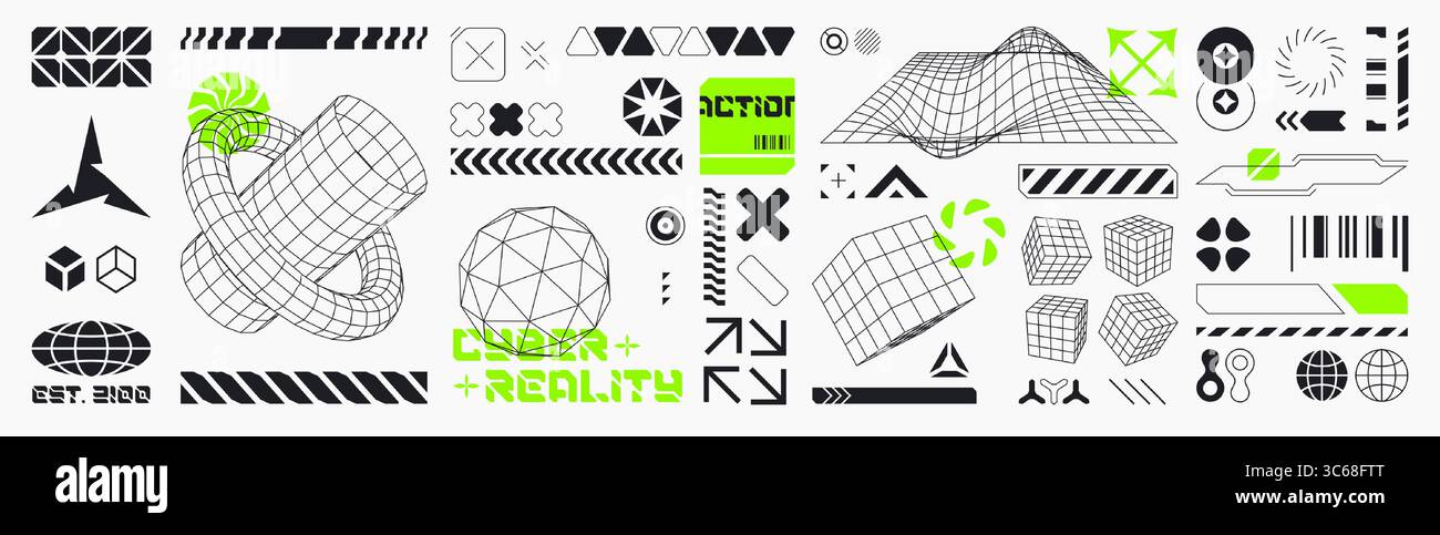 Cyberpunk hud interface elements - futuristic black wireframe graphics ...