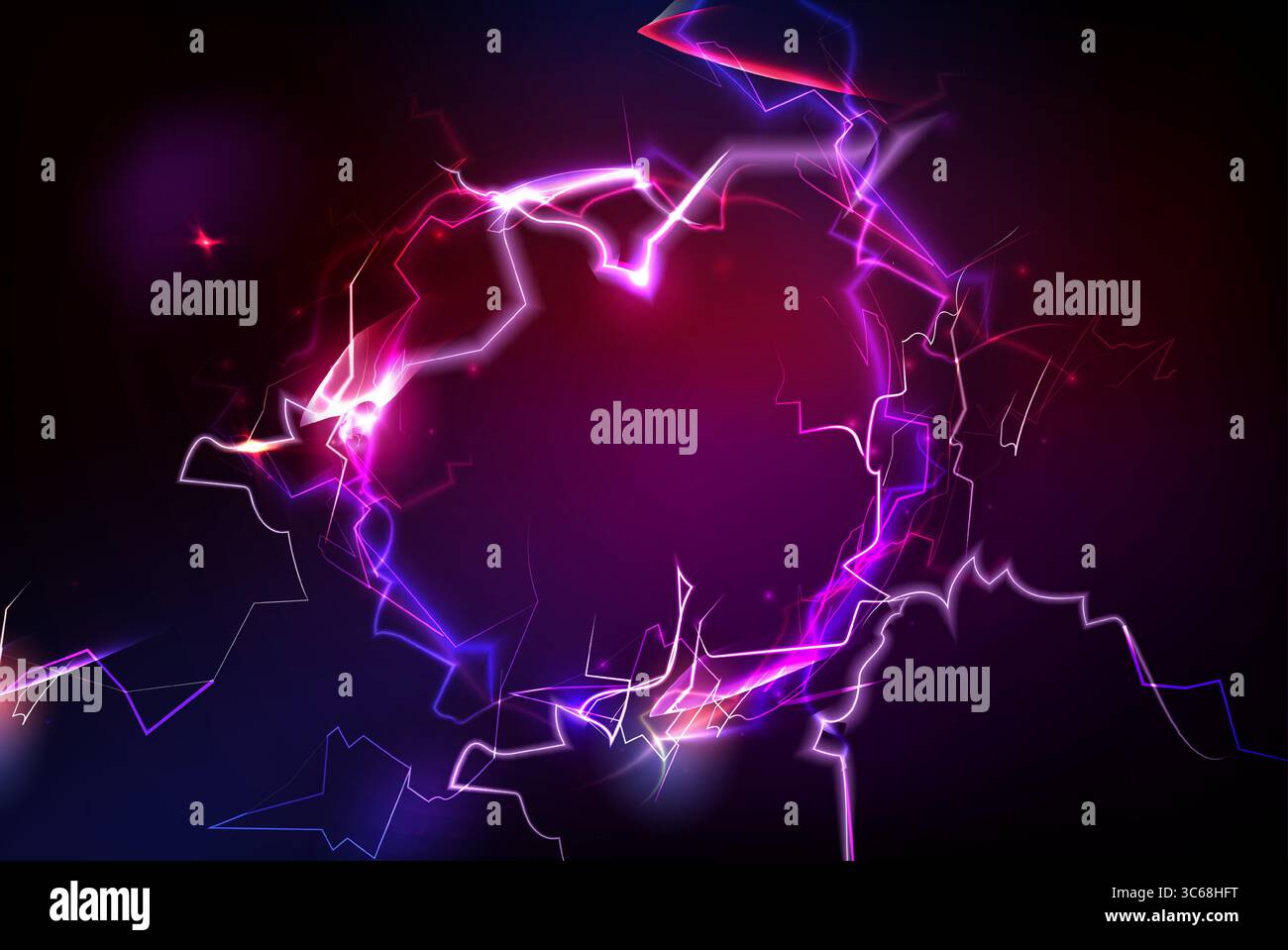 Electric circle with bolt light effects - glowing ring on dark ...
