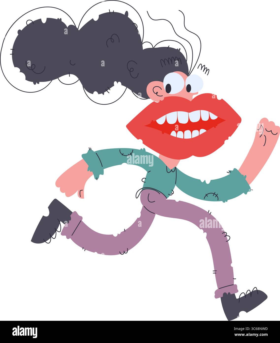 A quirky cartoon character runs forward, featuring a large, expressive ...