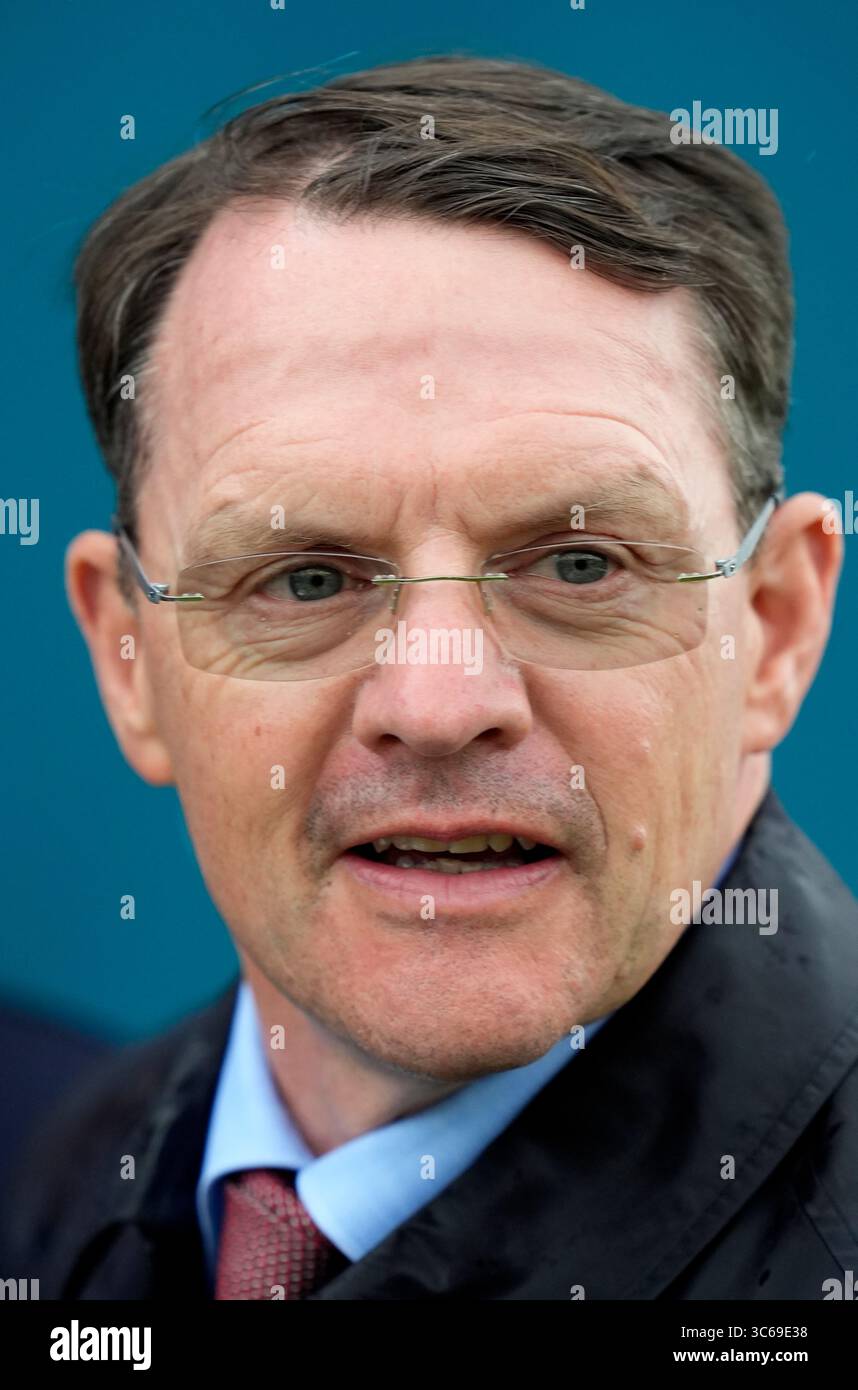 Trainer Aidan O'Brien in the parade ring after winning the Qatar Nassau Stakes with Whirl during ...