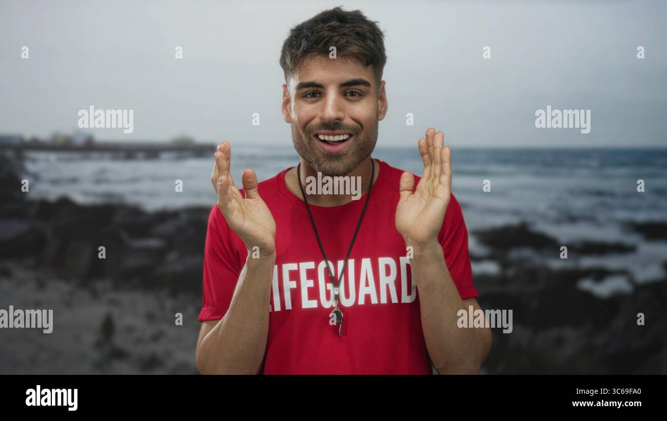 Hispanic lifeguard man claps hi-res stock photography and images - Alamy