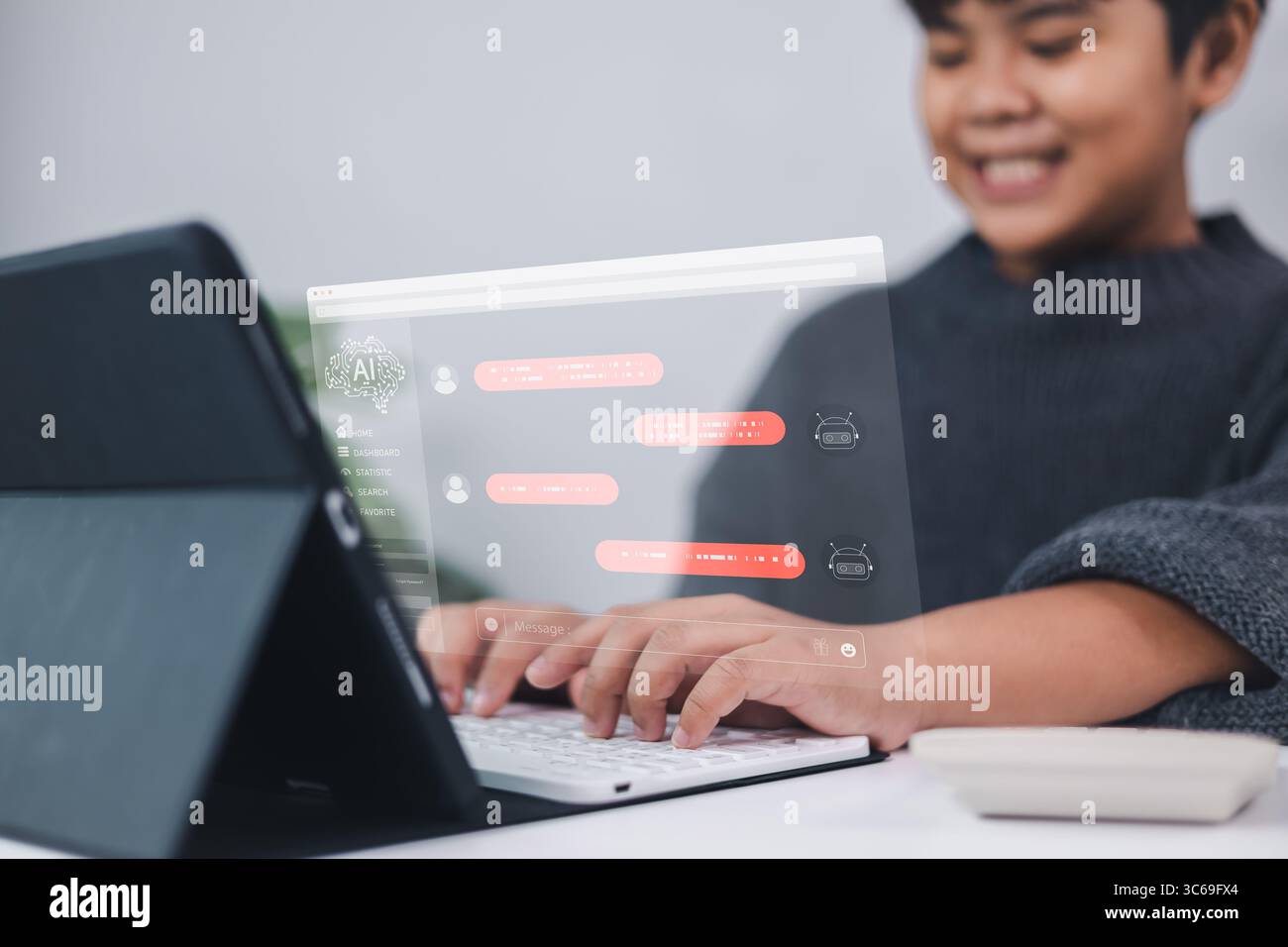 Artificial intelligence AI transforms learning as a young boy interacts ...