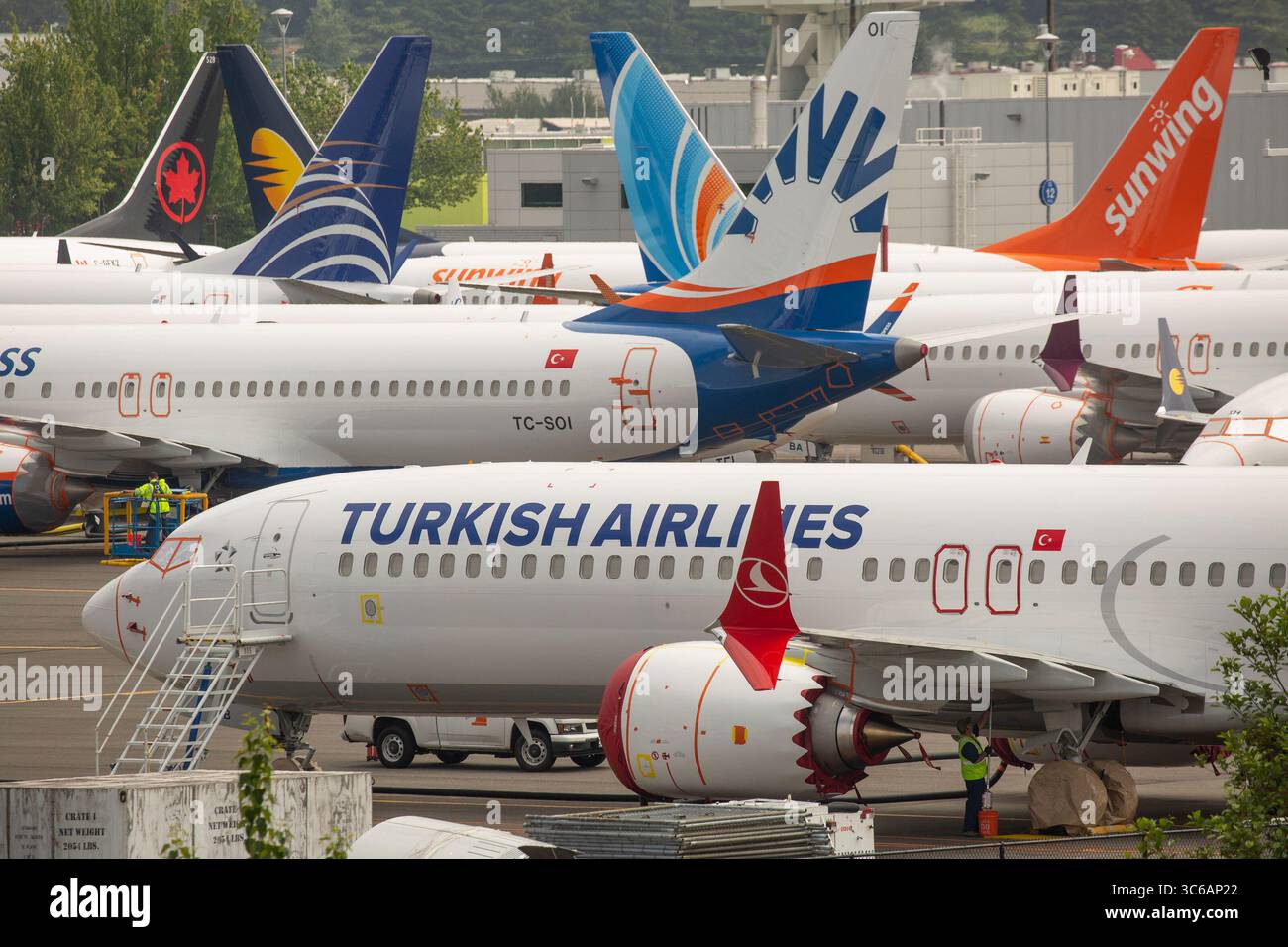 May 31, 2019, Seattle, Washington, USA: Boeing 737 MAX airplanes sit ...
