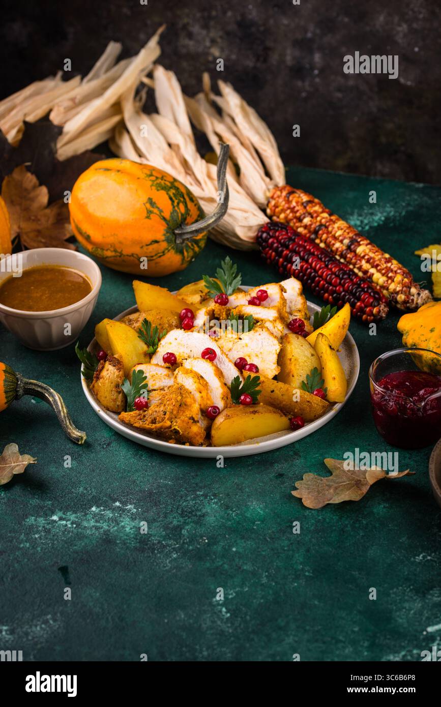 Traditional Thanksgiving day dinner with turkey Stock Photo - Alamy