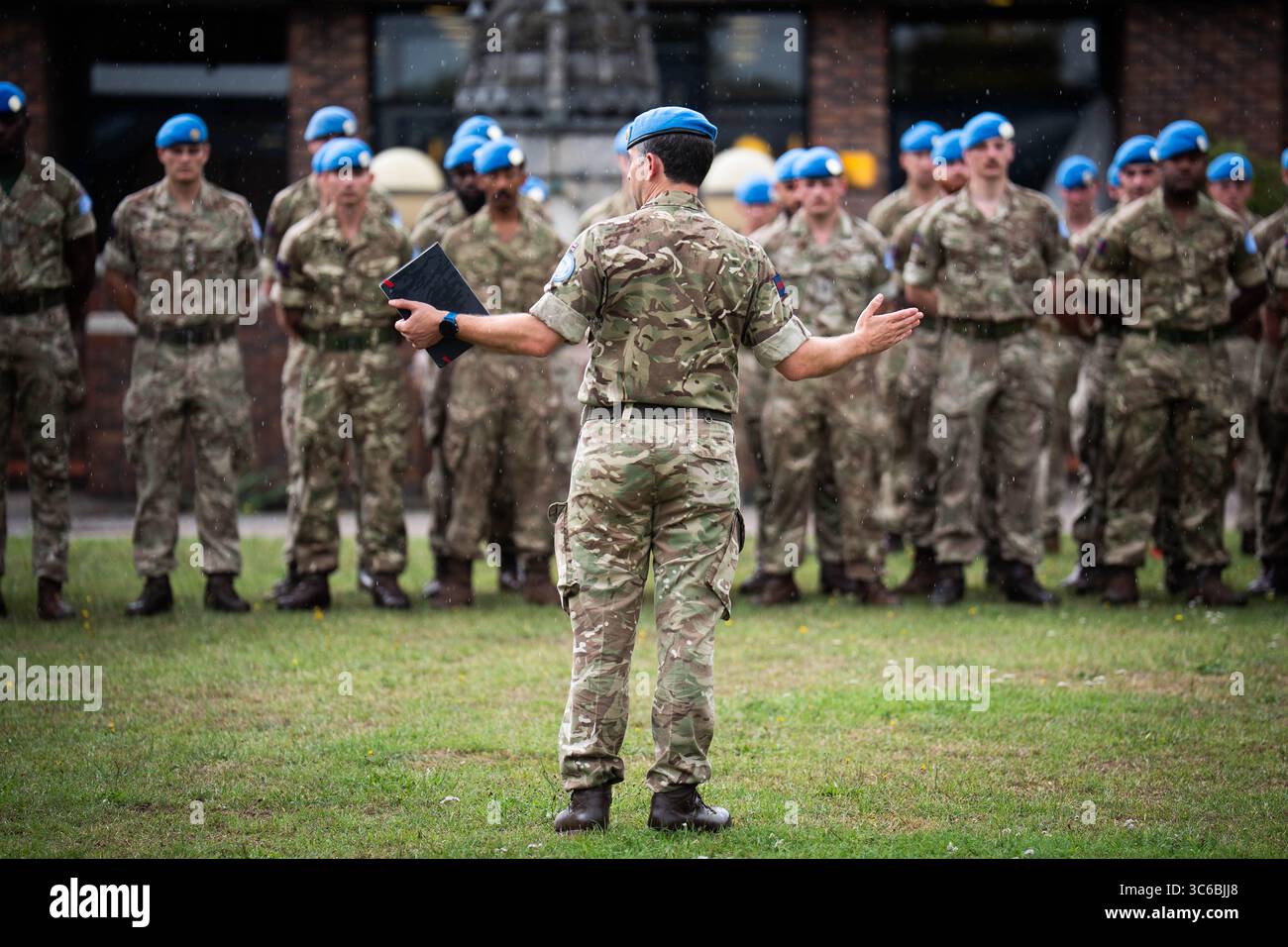 Members of the Coldstream Guards during a ceremony at Victoria Barracks, Berkshire, as they swap ...