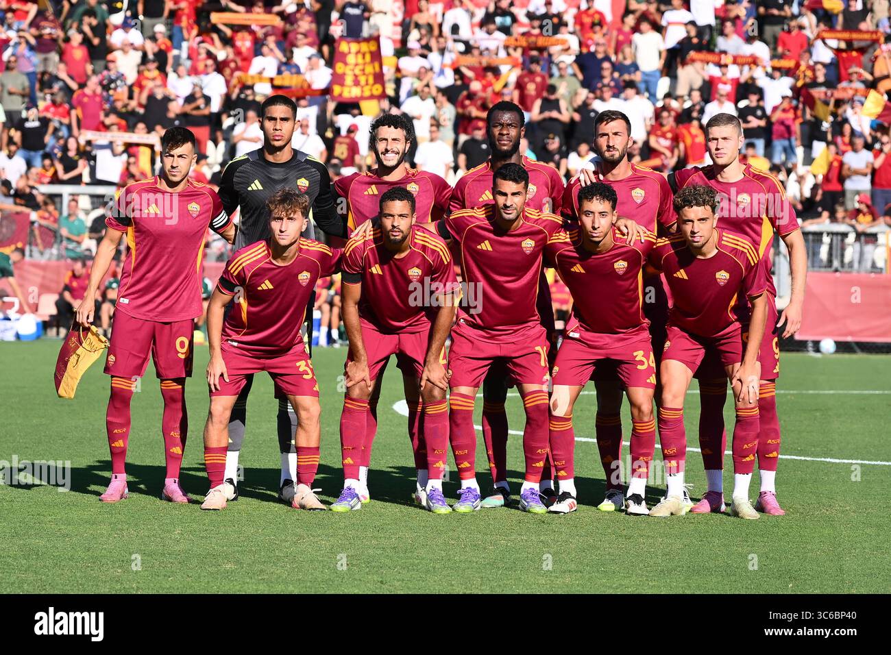 A.S. Roma players pose for a team photo during the friendly match ...