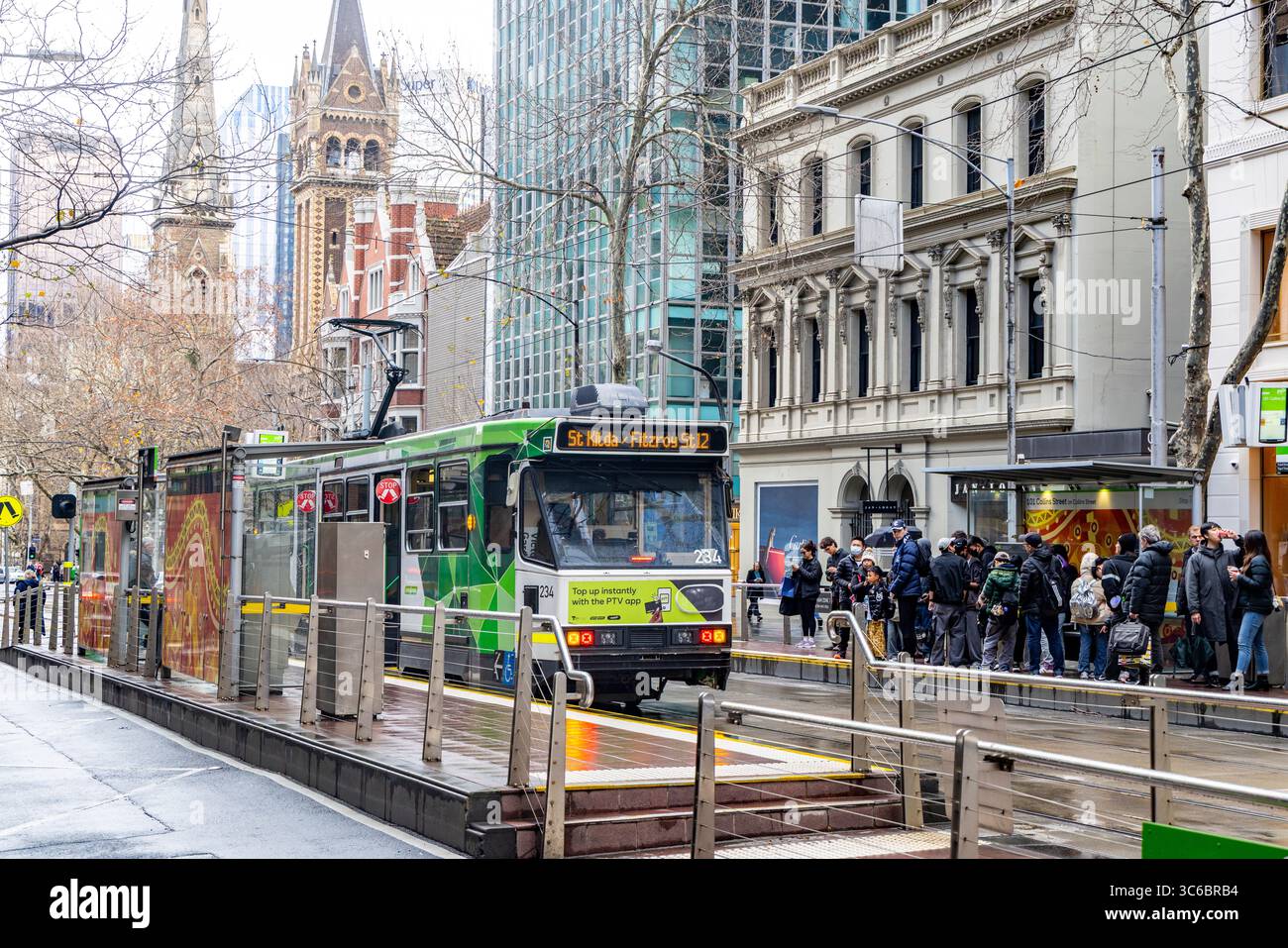 Collins Street Melbourne, public transport tram at tram stop 101 ...