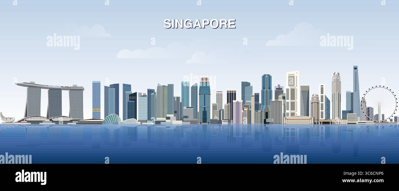 Singapore city skyline on gradient beautiful day sky background. Vector ...