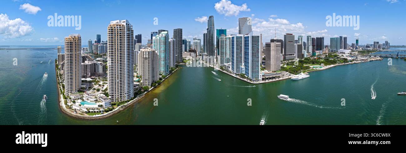 Panorama of Brickell in Miami. Panorama of Miami skyline on a sunny day ...