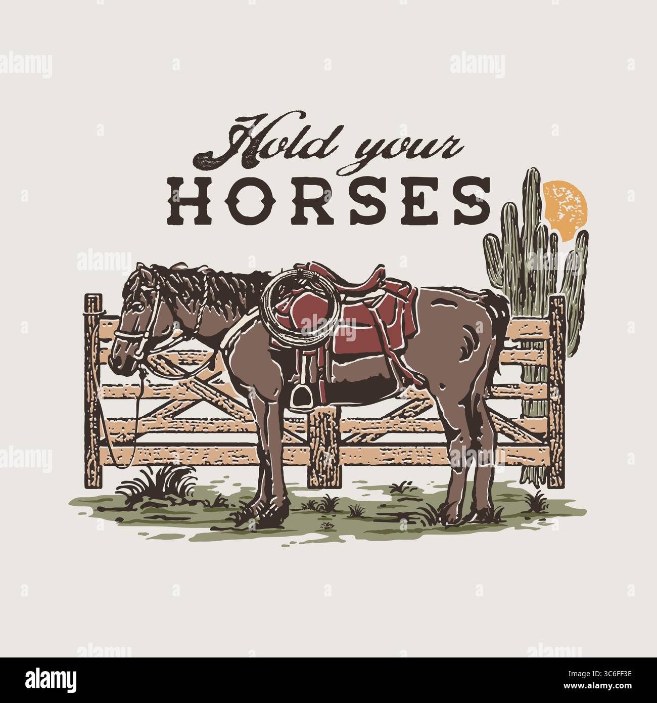 Hold Your Horses Western Fence Art Stock Vector Image & Art - Alamy