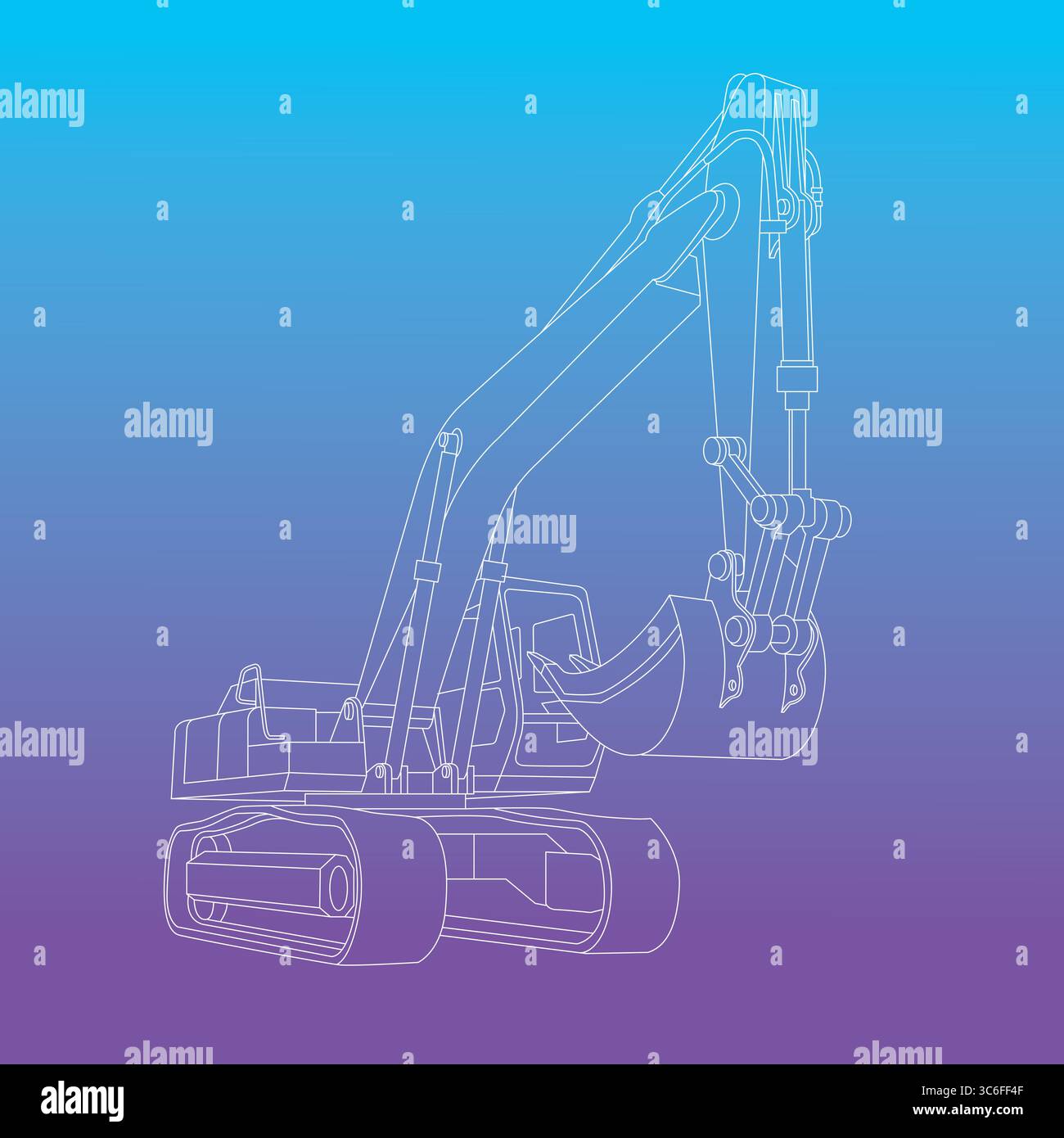 Right side perspective view line vector drawing of construction heavy ...