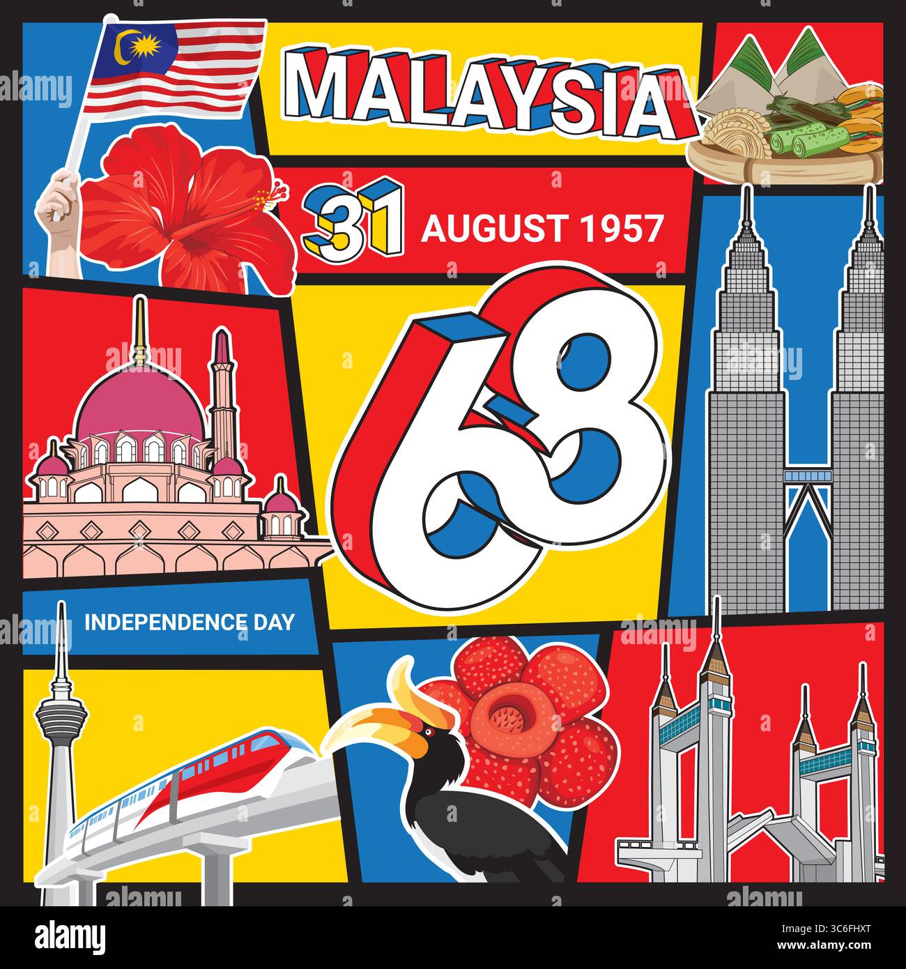 Vector illustration. Malaysia Independence Day, 31 August. 68 years ...