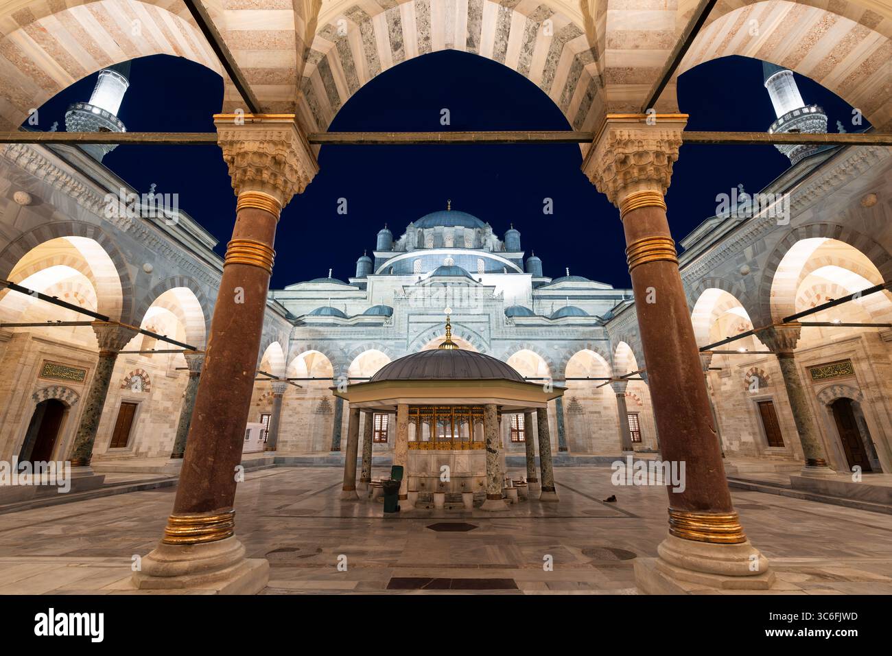 Night view of Beyazit Mosque, or Beyazit Camii courtyard in Istanbul ...