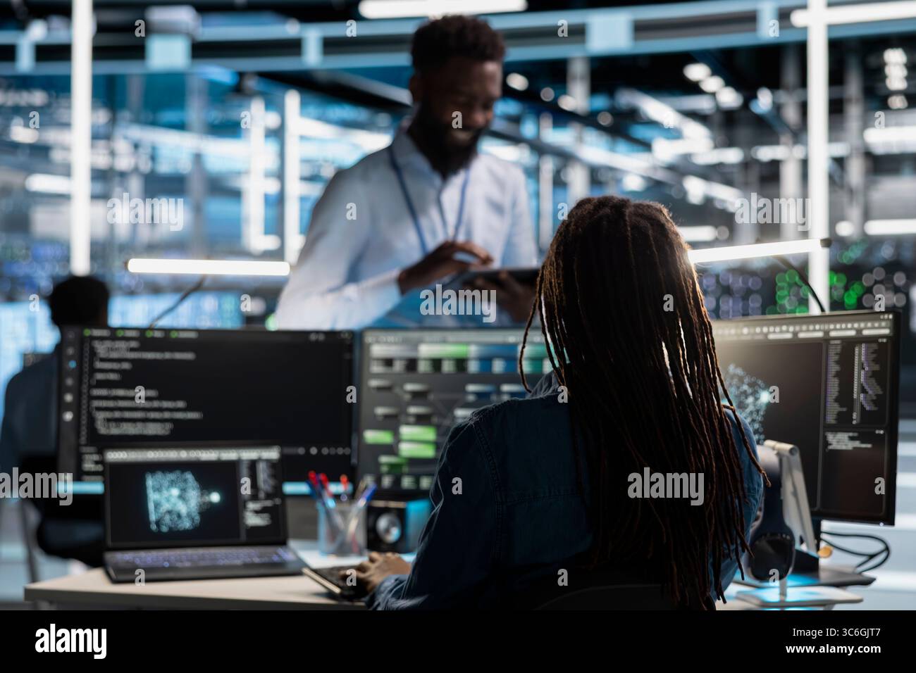 Software developer in data center uses AI technology for machine learning workloads. IT ...