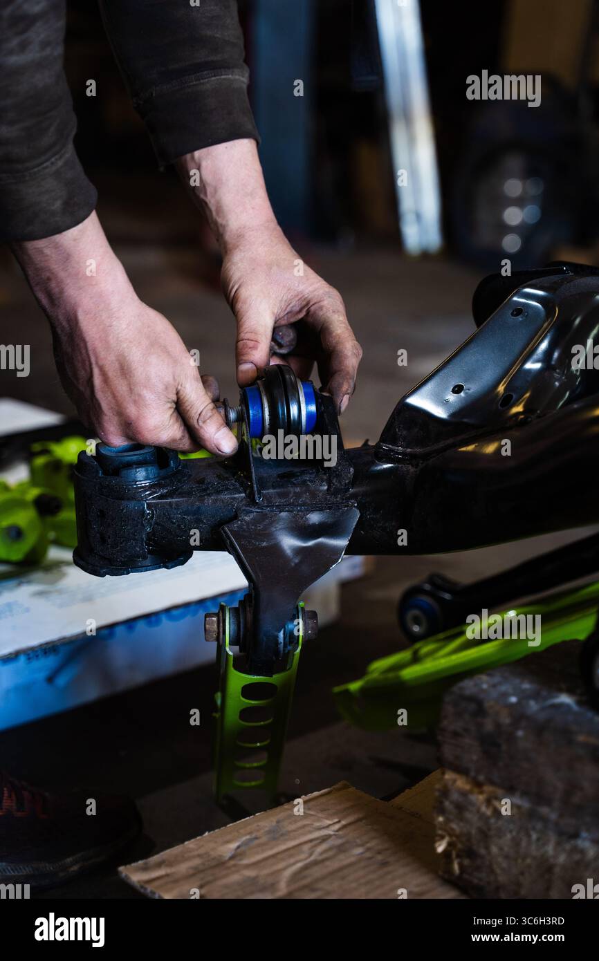 Control arms with polyurethane bushings installing process on drift car ...
