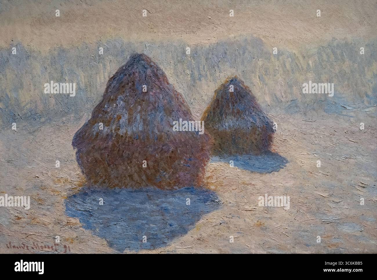 painting called Haystacks, Effect of Snow and Sun by Claude Monet at ...