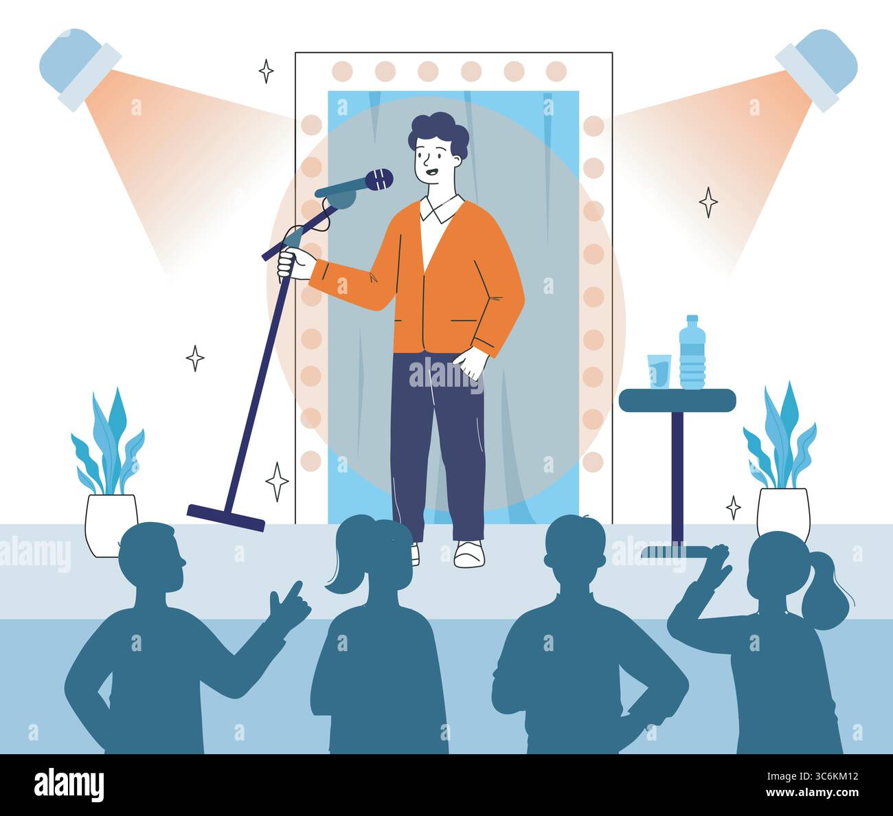 Stand-up comedian performing on stage. Vector illustration Stock Vector ...