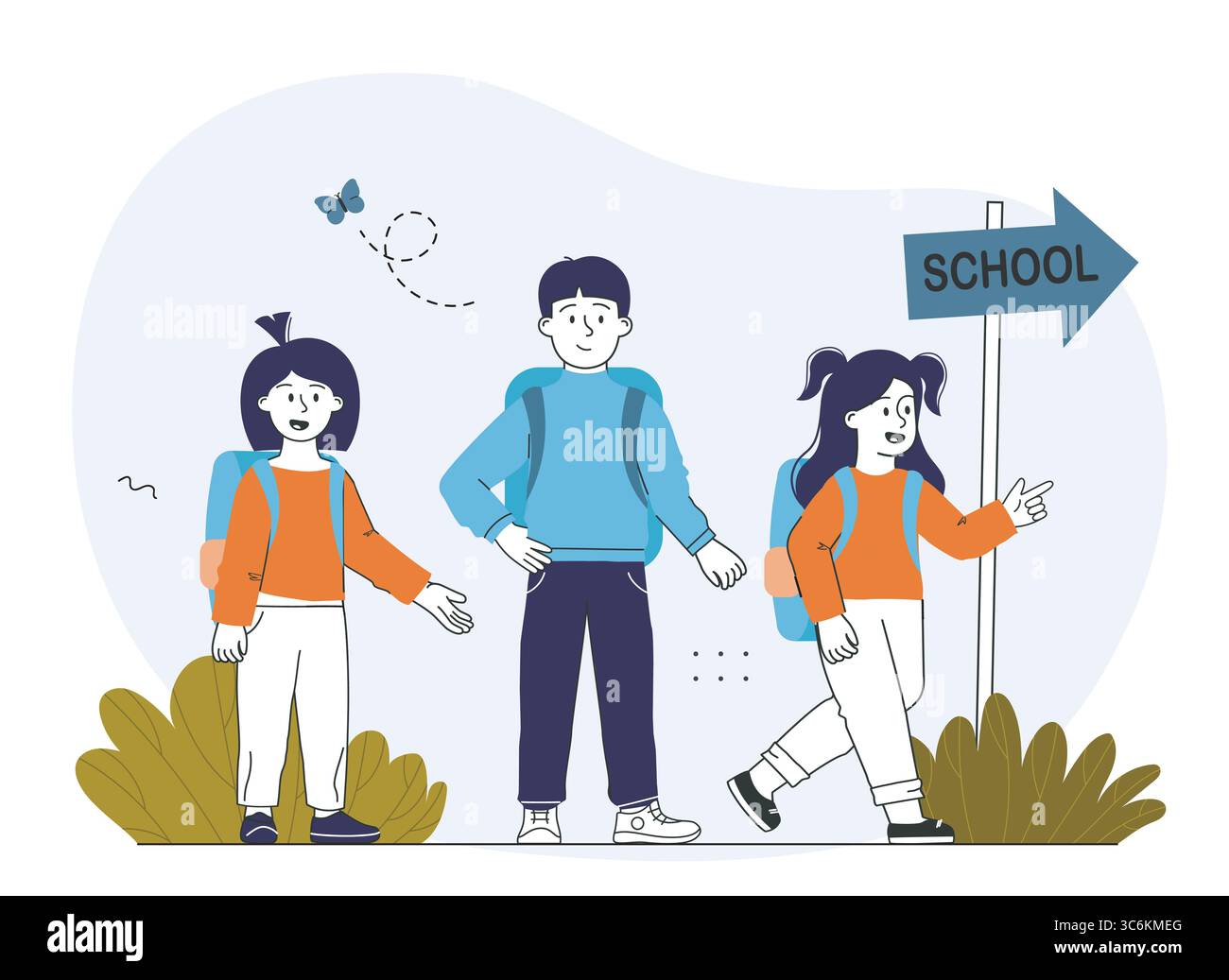 Children walking to school together. Vector illustration Stock Vector ...