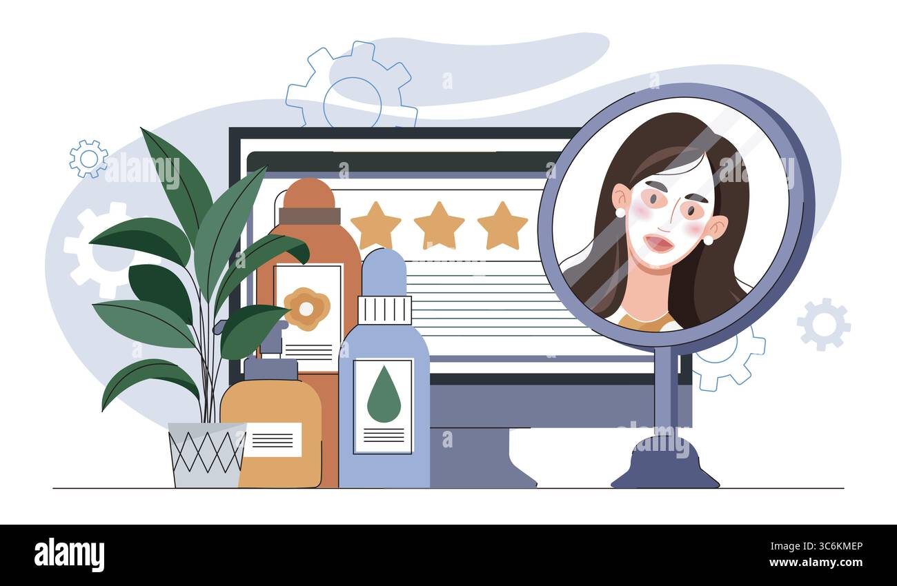 Woman mirror lotion skincare Cut Out Stock Images & Pictures - Alamy