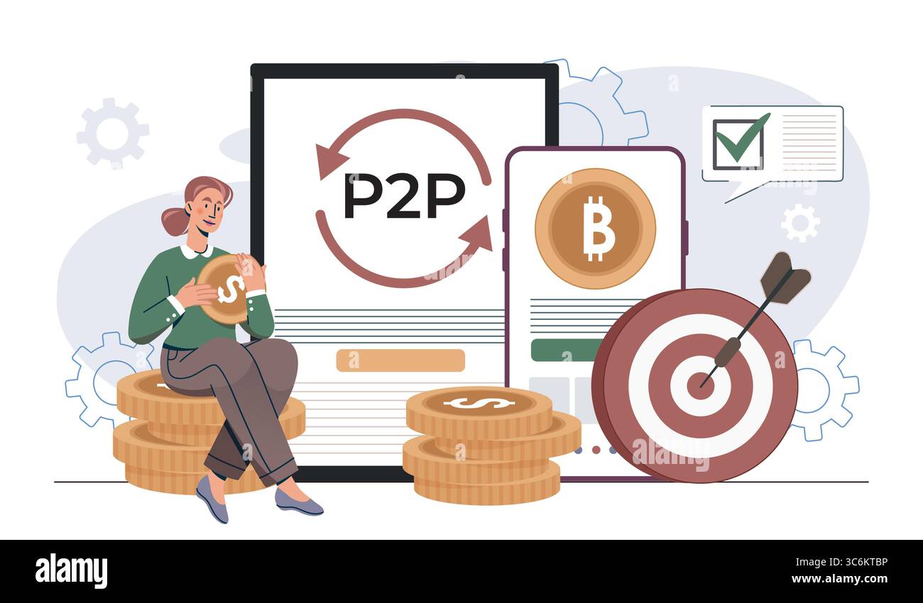 P2P cryptocurrency exchange concept. Vector illustration Stock Vector ...