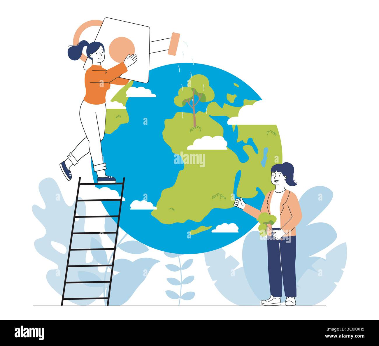 Women nurturing Earth with trees concept. Vector illustration Stock ...