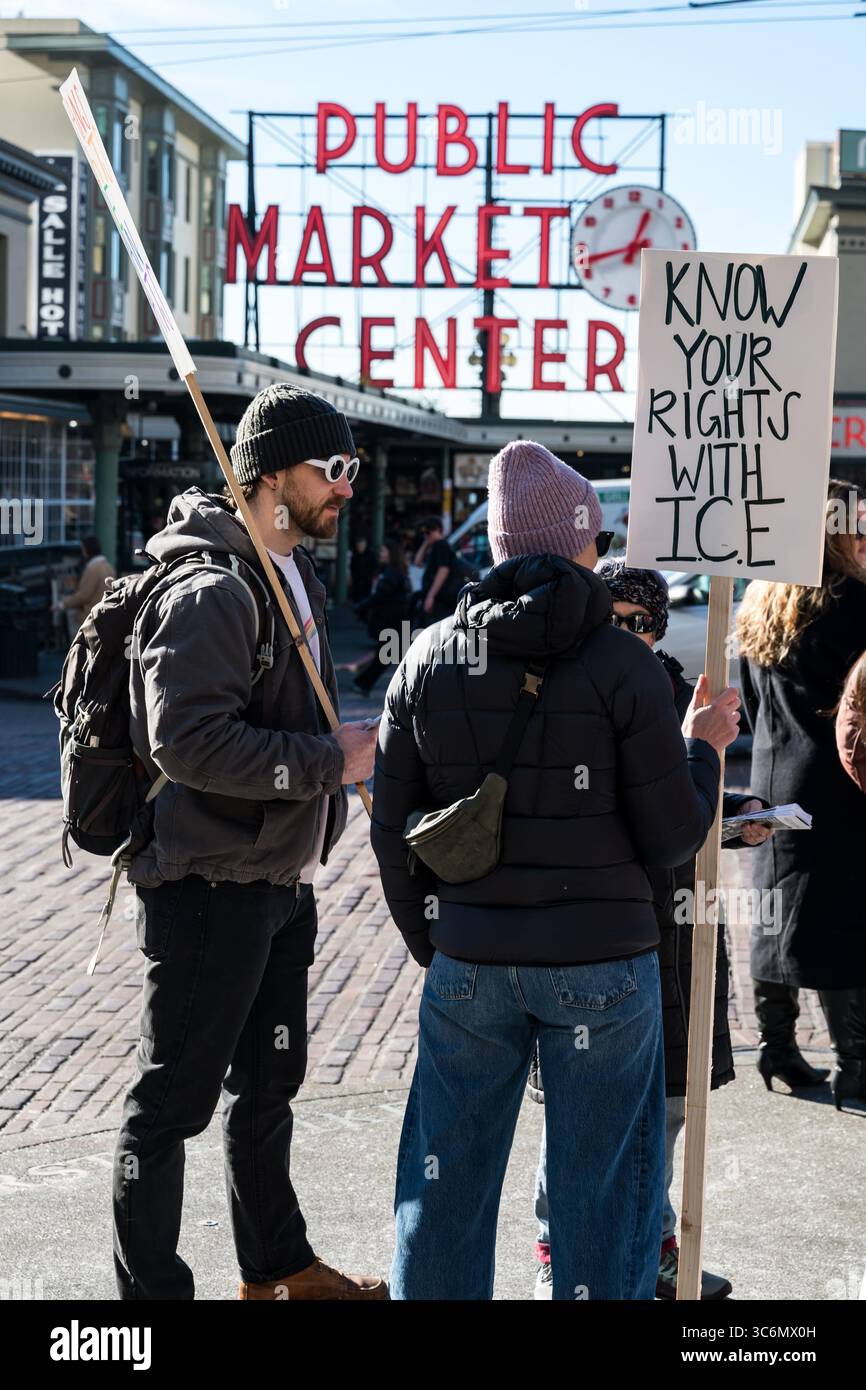 Seattle, USA. 26th Jan 2025. Pro immigration and trans rights folks at ...