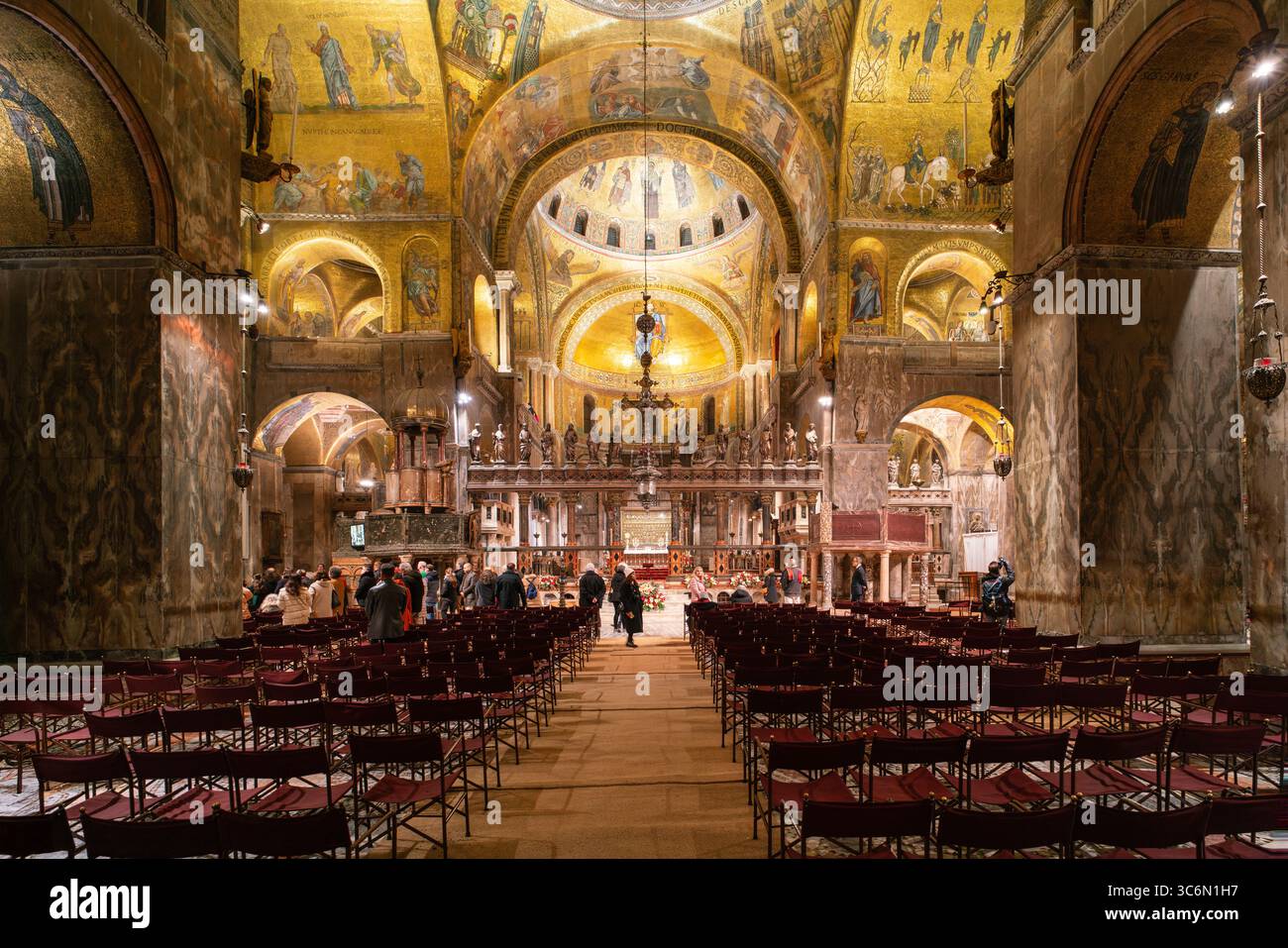 The interior of the byzantine styled San Marco church (Basilica di San ...