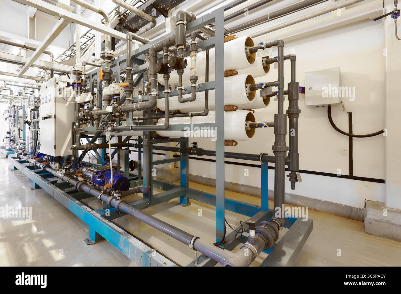 Modern industrial reverse osmosis system installed in a clean technical ...