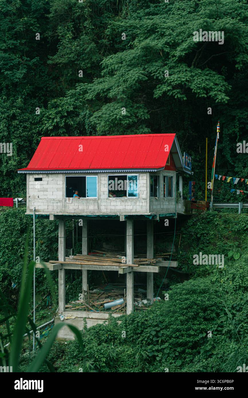 Colorful Red-Roofed Houses on a Lush Green Hillside in a Remote ...