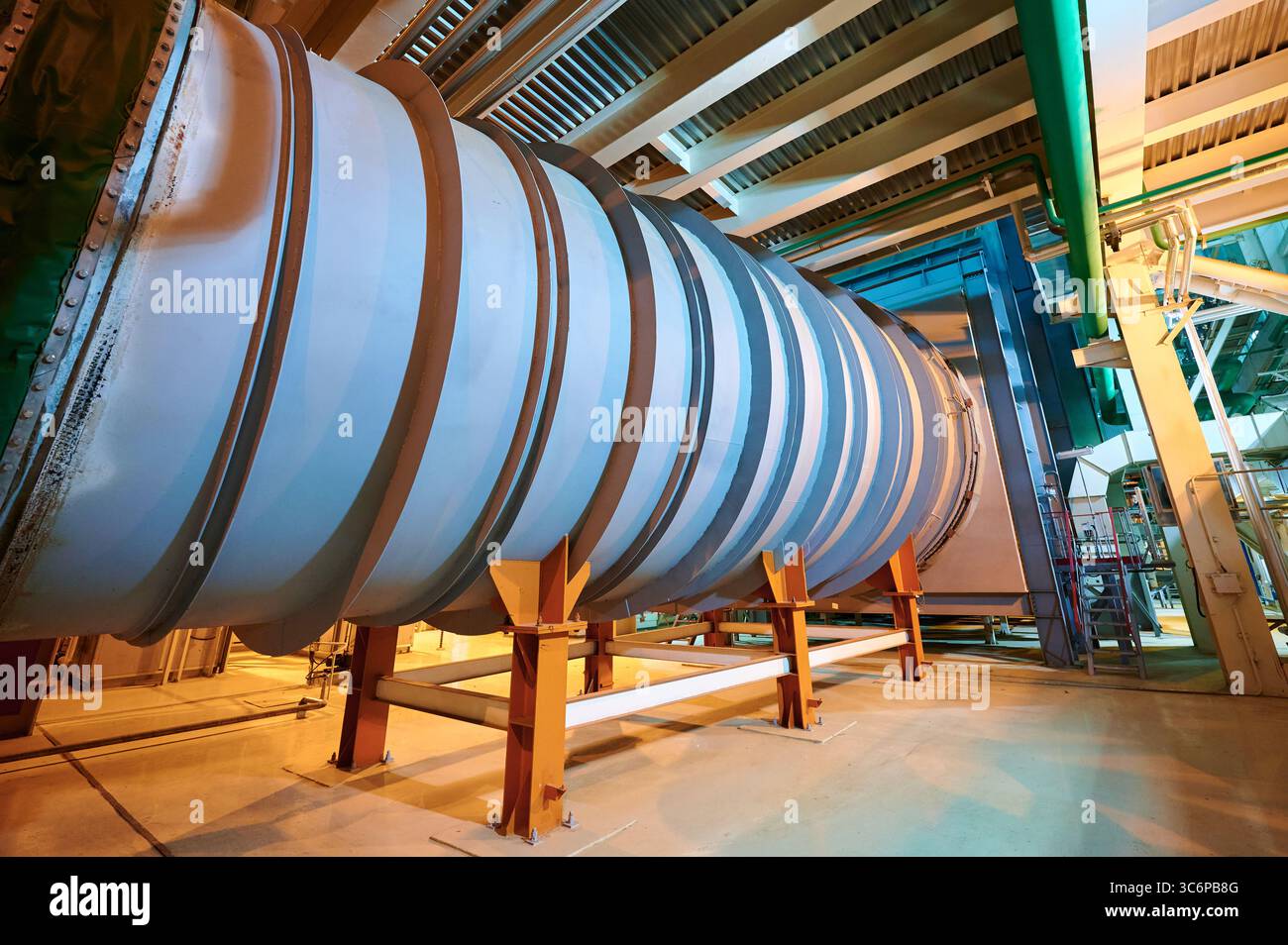 Flue gas duct system in an industrial facility showcasing internal structural design and ...