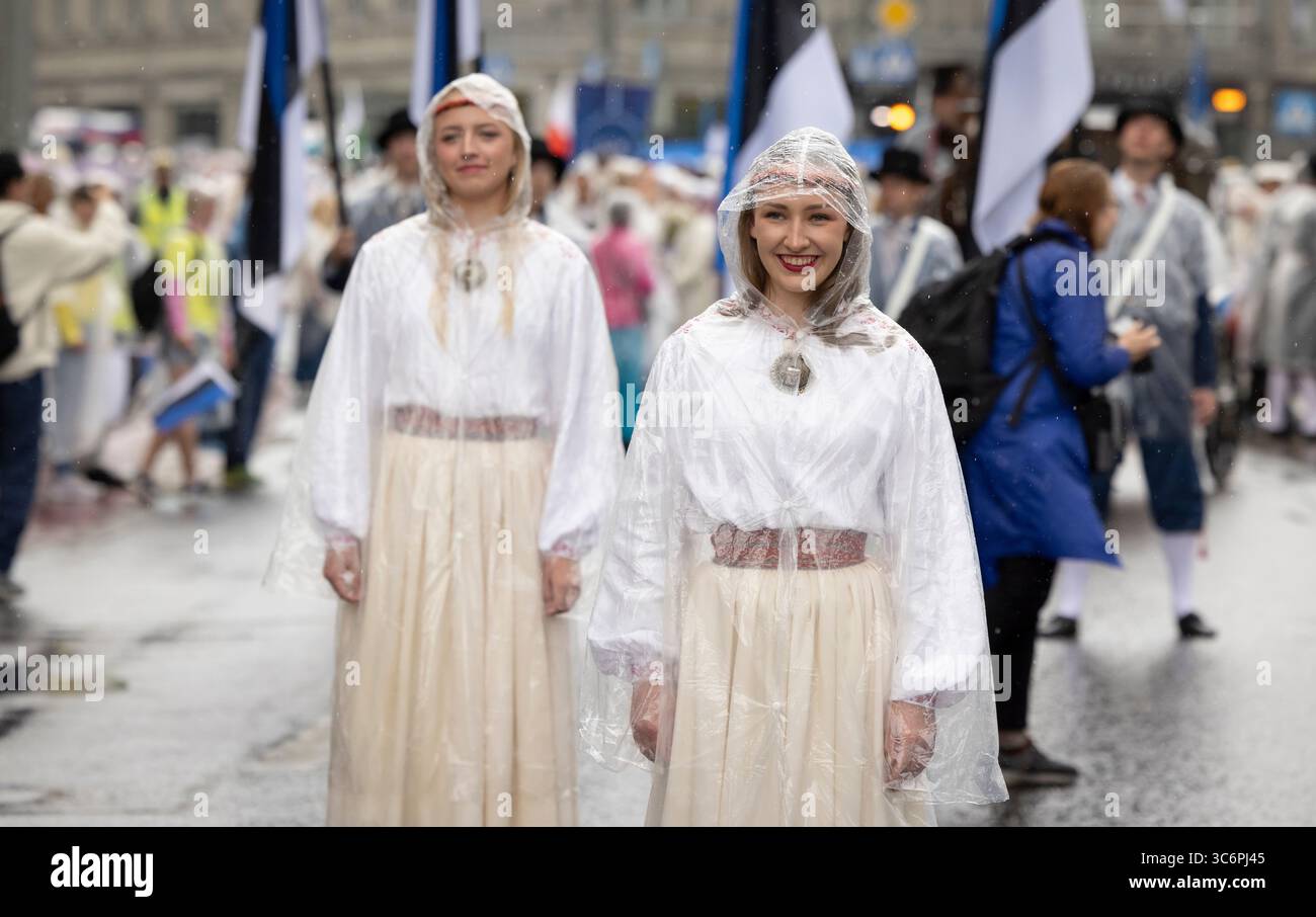 Tallinn, Estonia, 4th July 2025: people in traditional clothing and in ...