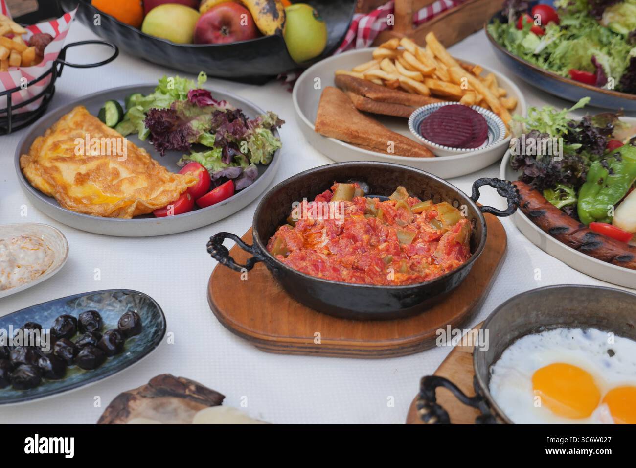 Tasty turkish breakfast on table Stock Photo - Alamy