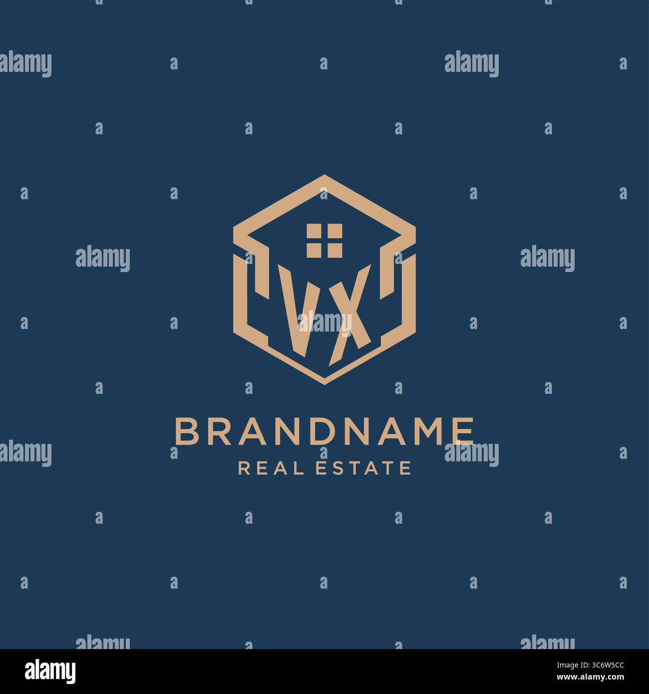 Initial VX hexagonal house roof shape icon logo design vector graphic ...