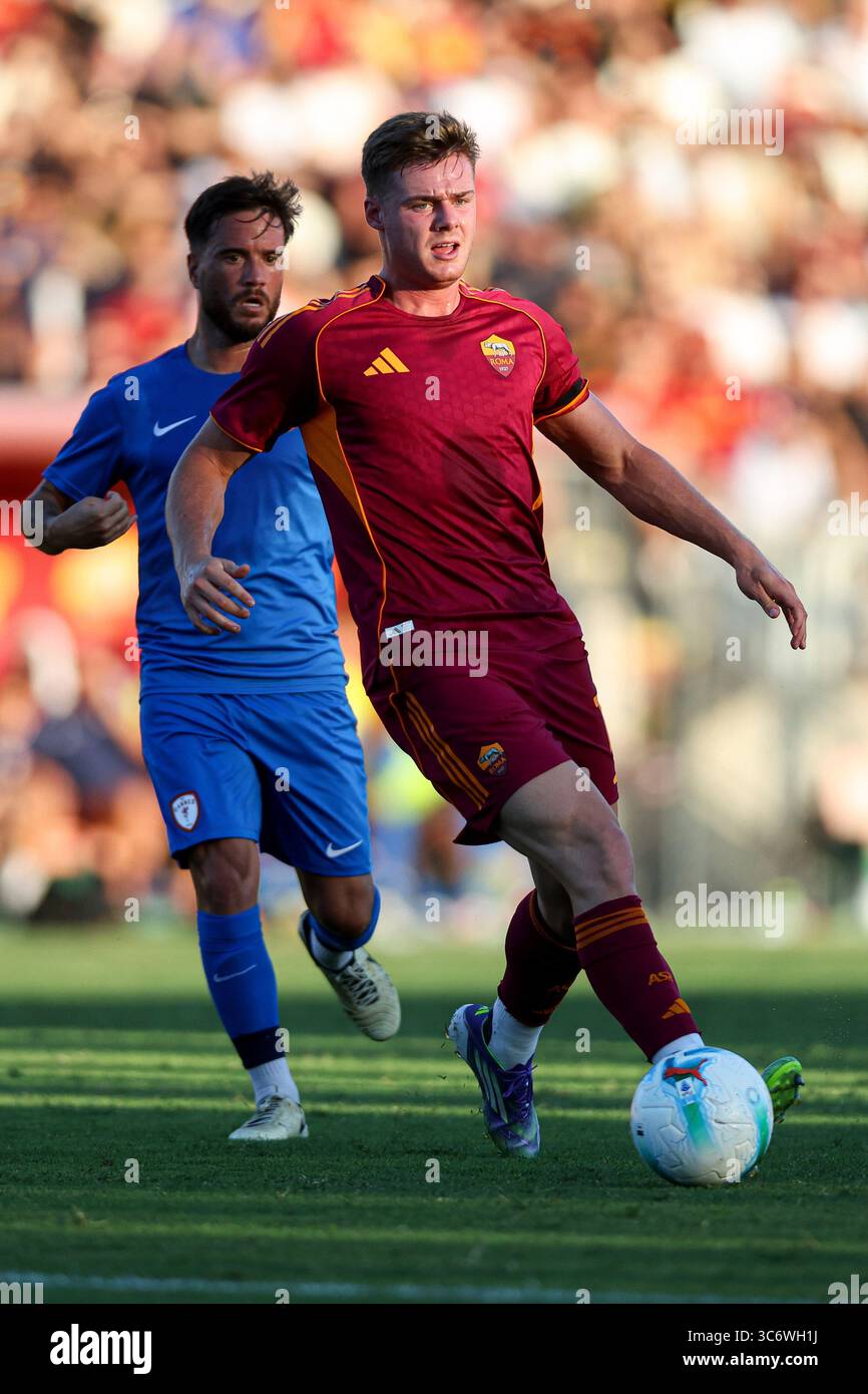 Evan Ferguson of Roma seen in action during the friendly test-match ...