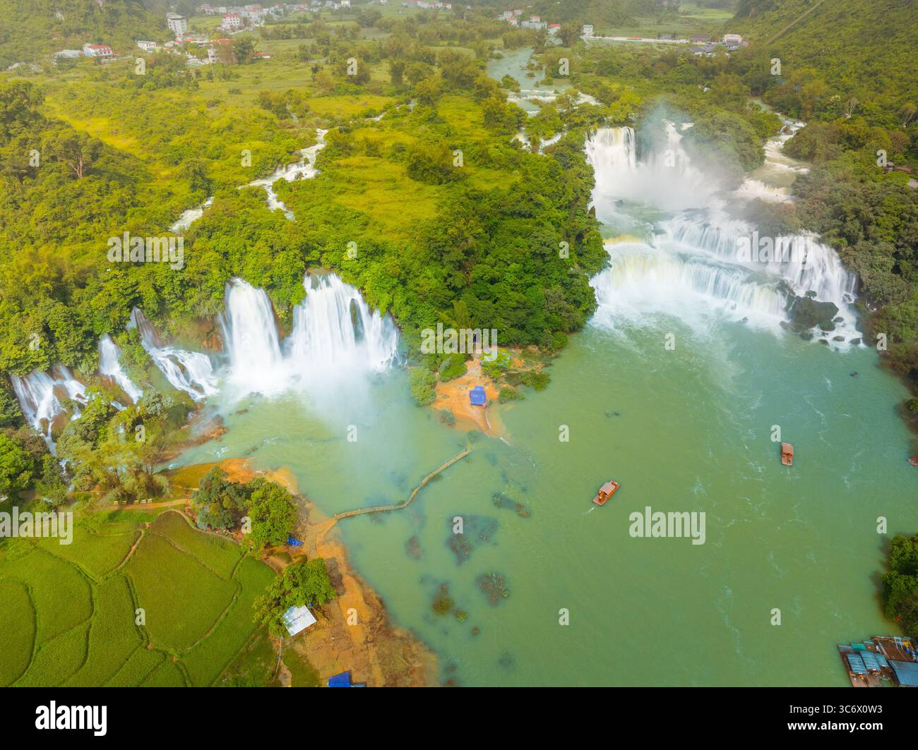 Aerial view of Ban Gioc Detian waterfall in Vietnam China border. The ...