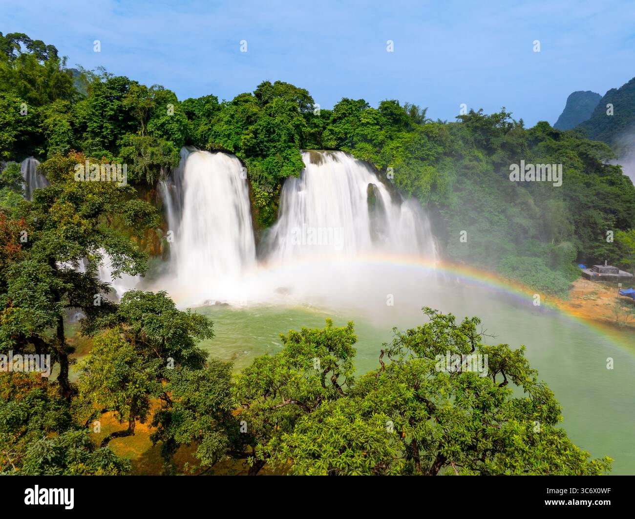 Aerial view of Ban Gioc Detian waterfall in Vietnam China border. The ...