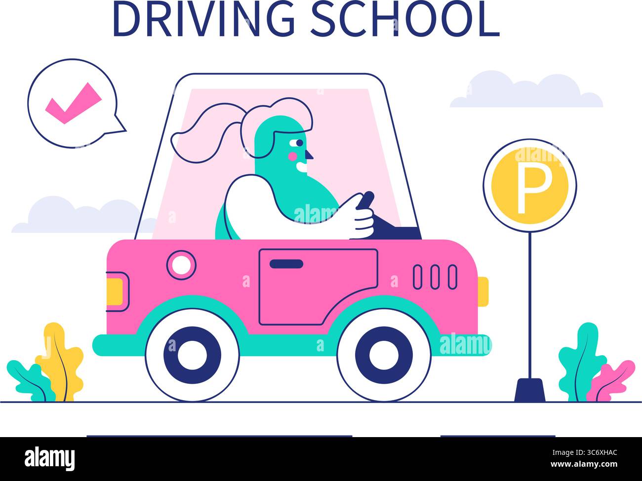 Driving School Vector Illustration Featuring the Educational Process of Car Training and ...