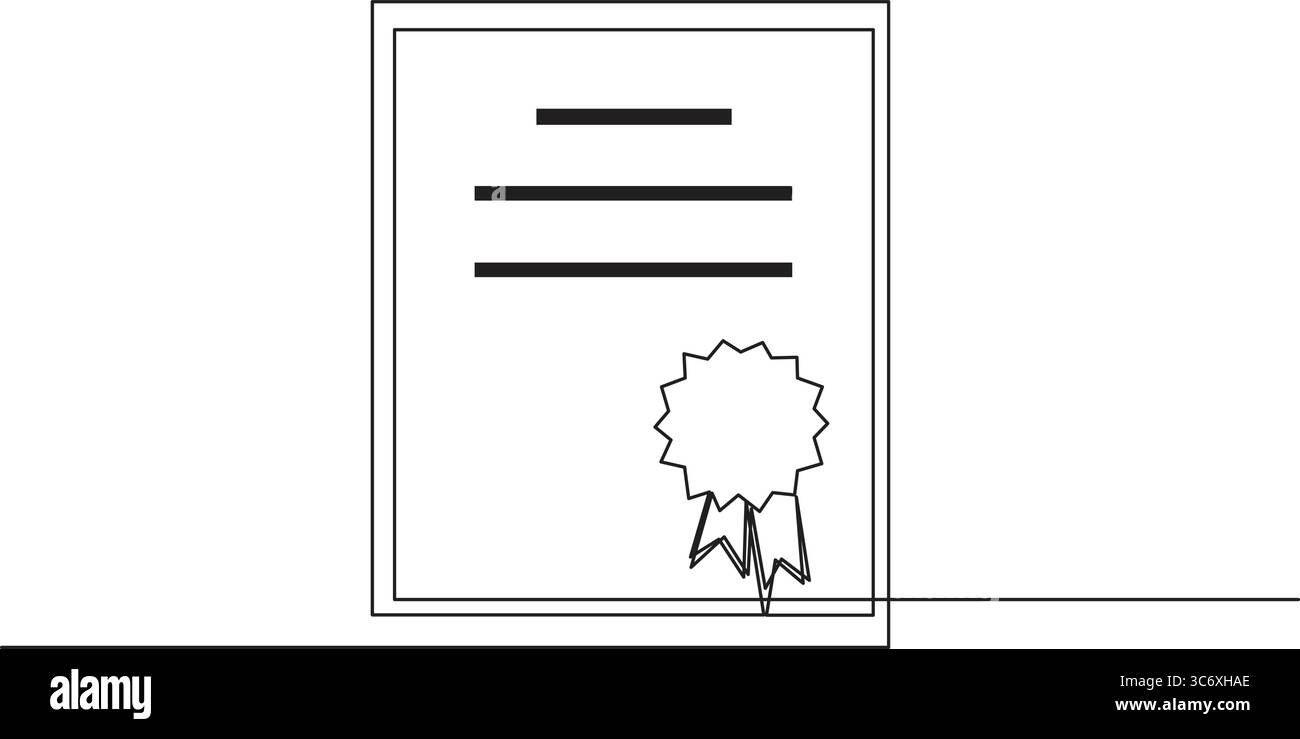 Single line Certified Paper Flat design style, document with ribbon ...