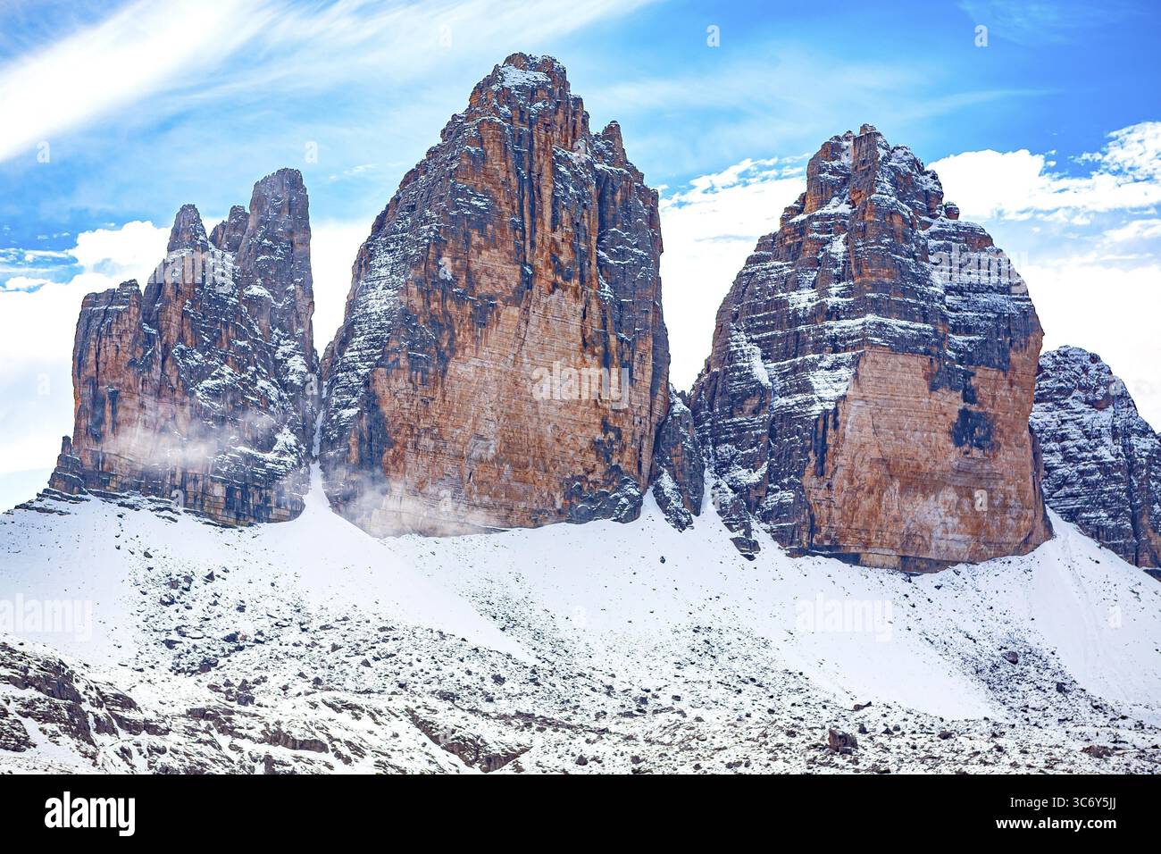The Three Peaks in the Sesto Dolomites on the border between the ...