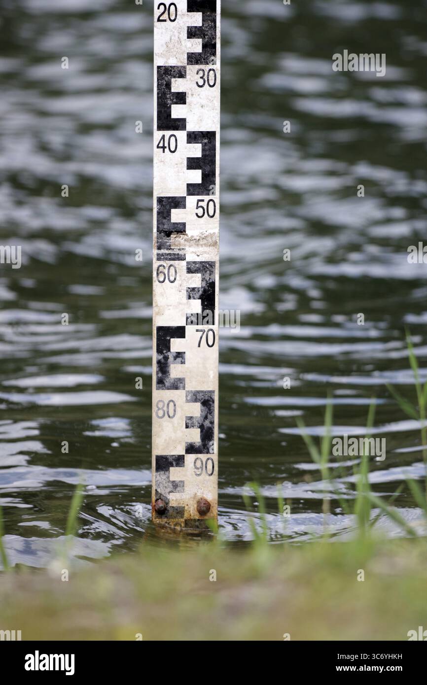 Level staff, scale, water, water level, Germany, Vertical level staff ...