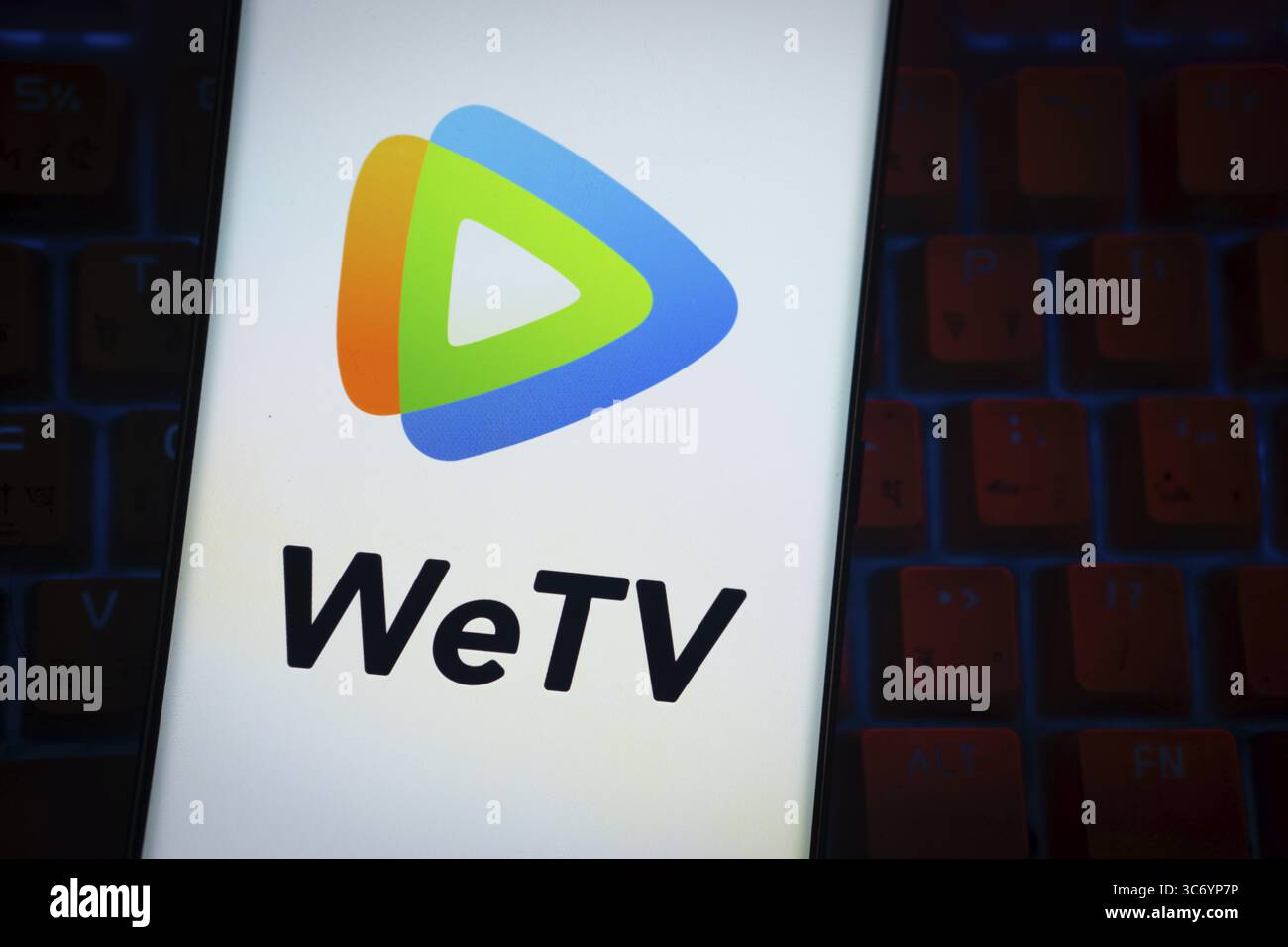 Dhaka, Bangladesh- 28 July 2025: WeTV logo is displayed on a smartphone ...