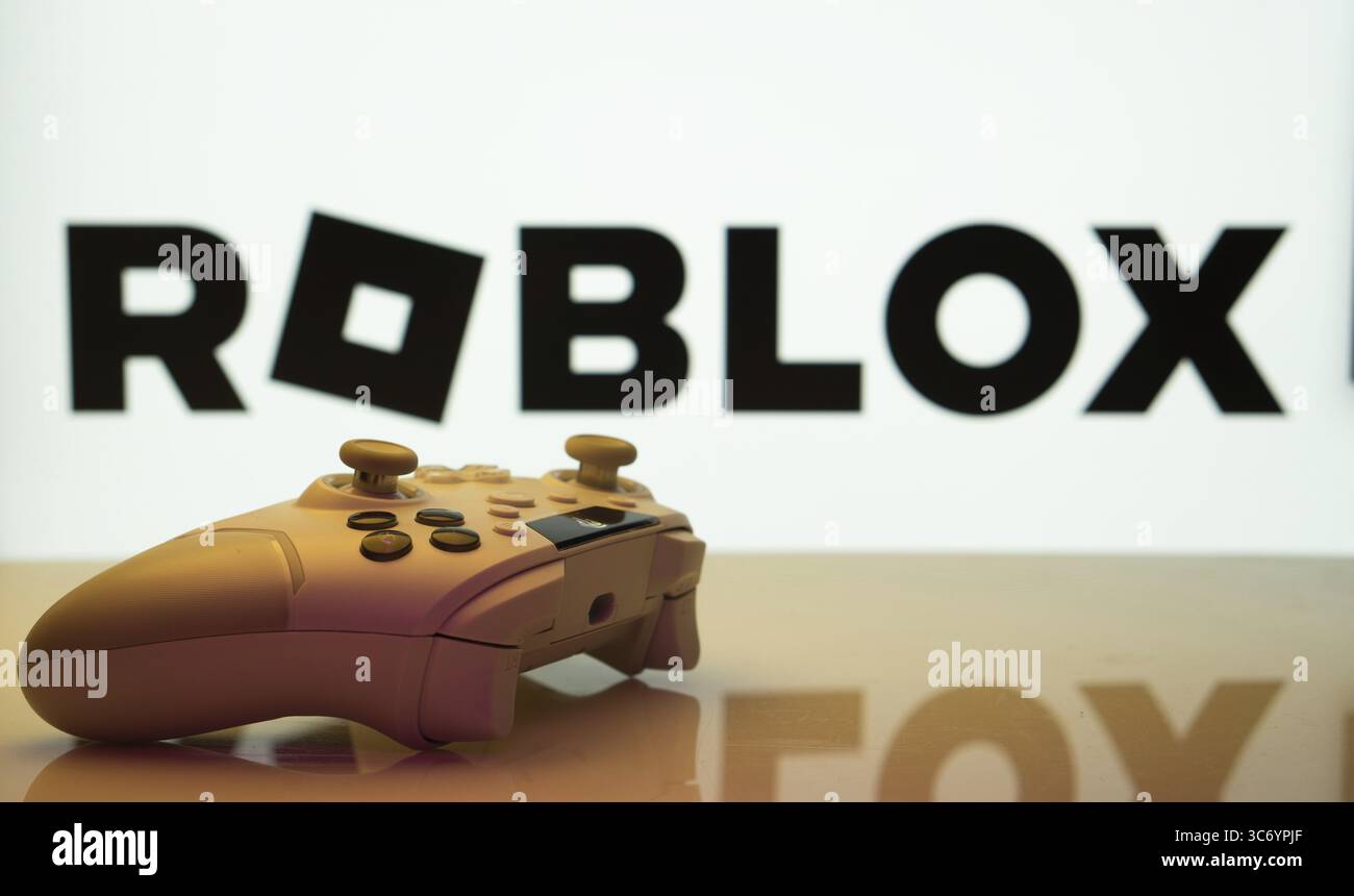 Dhaka, Bangladesh- 26 July 2025: Game controller in front of Roblox ...