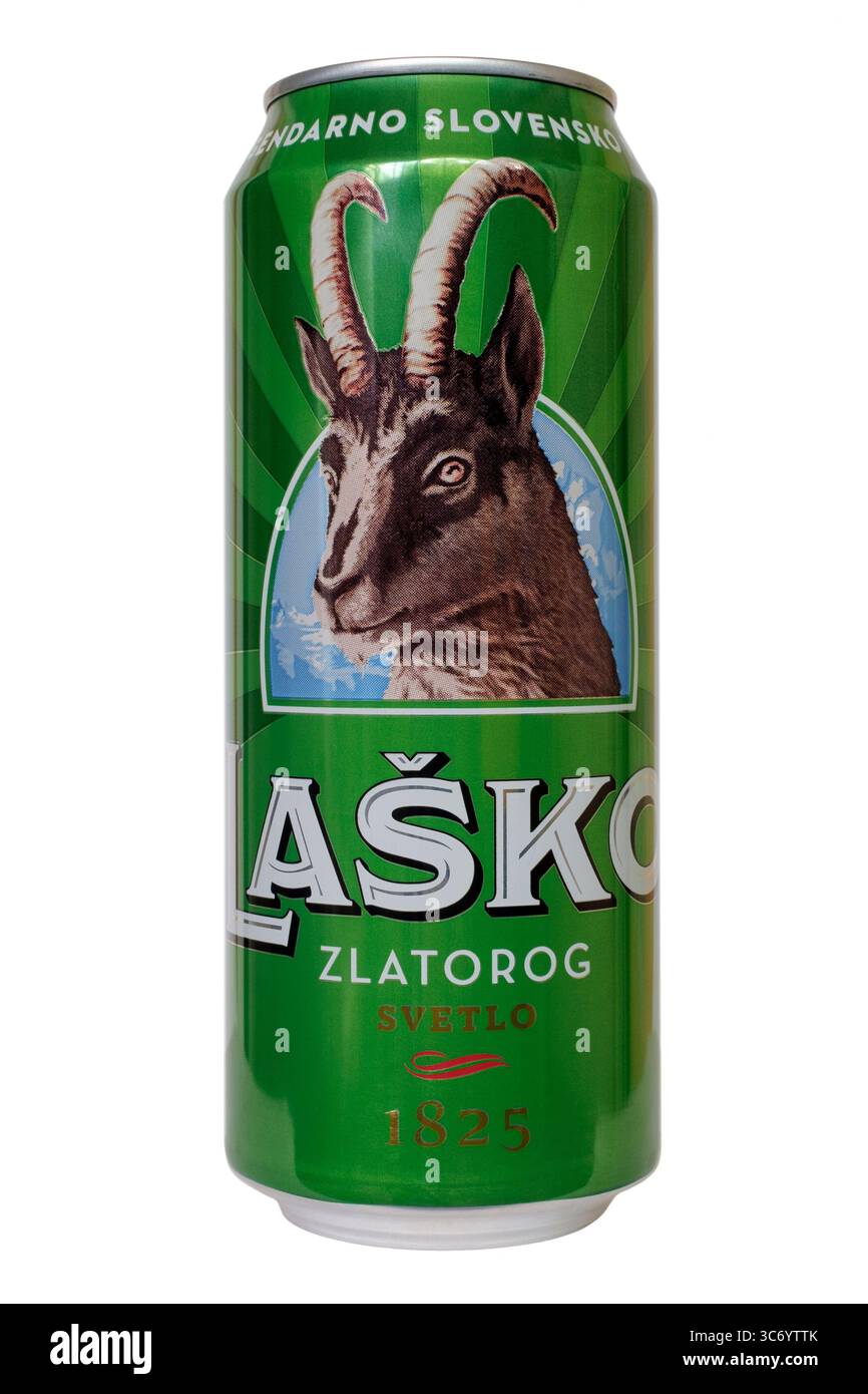can of slovenian lasko laško zlatorog lager beer cut out on white ...